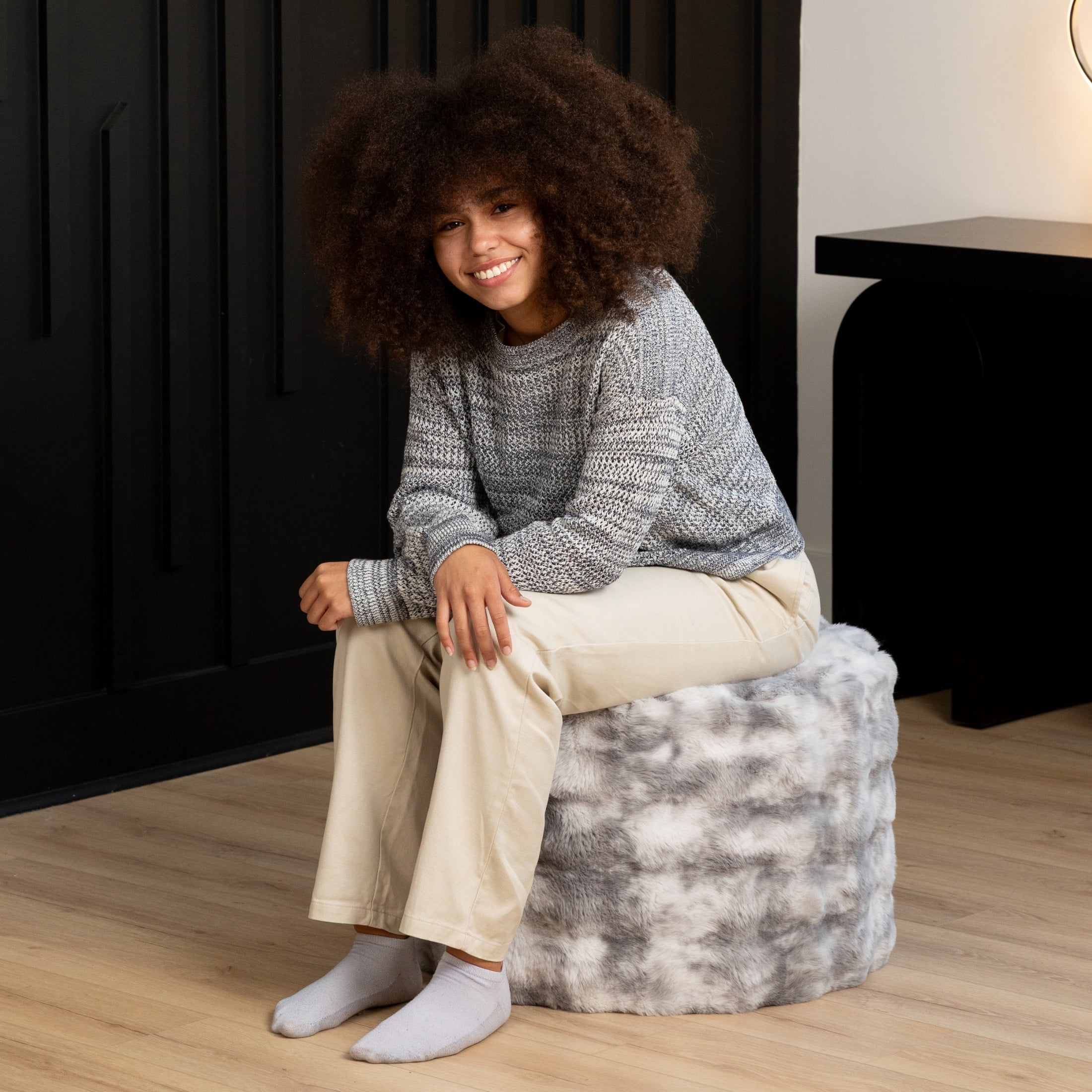 Raven Round Ottoman Accent Pouf by Raven-Symoné Home - Faux Fur Phantom ...