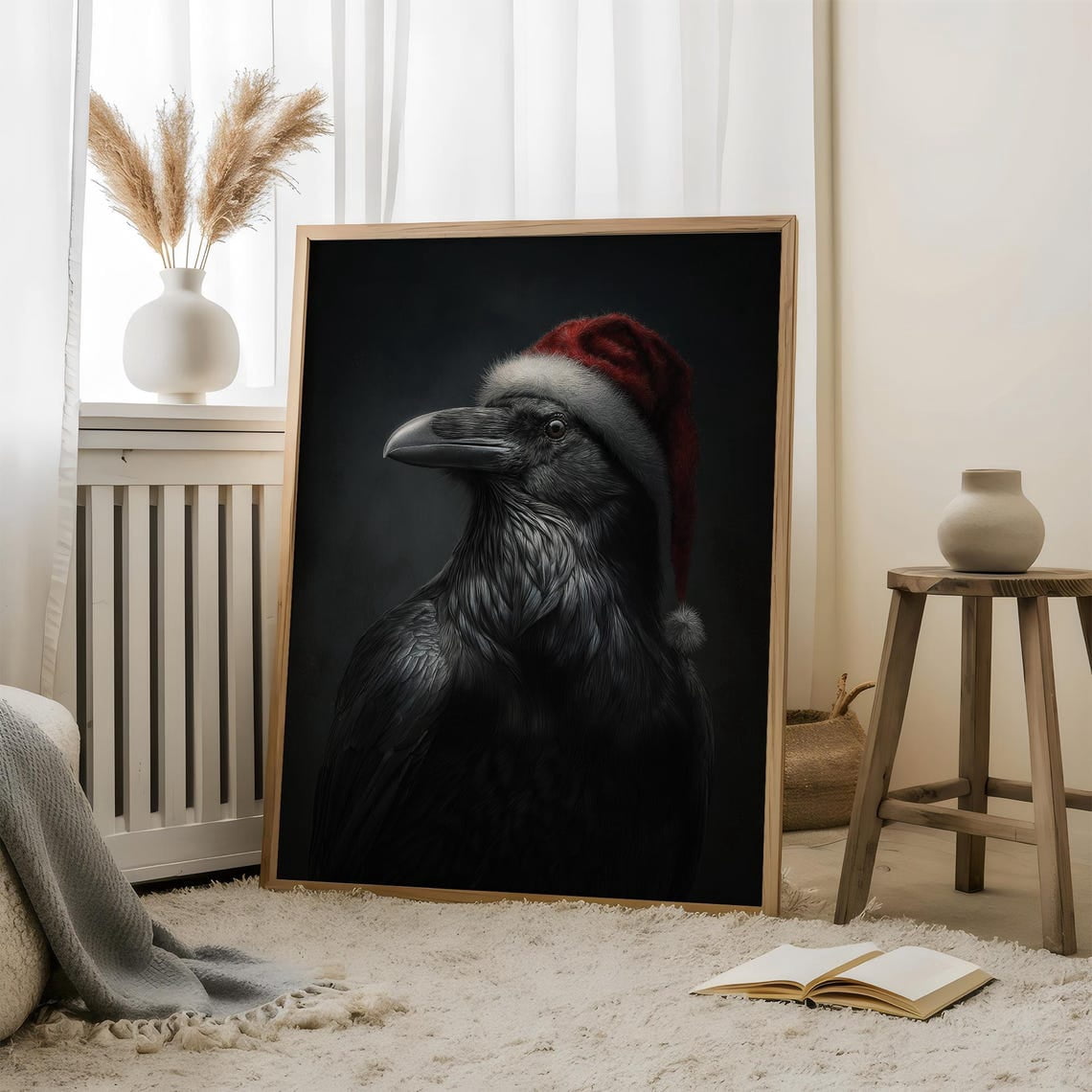 Raven With Santa Hat,Gothic Raven Winter Holiday Art, Dark Holiday ...