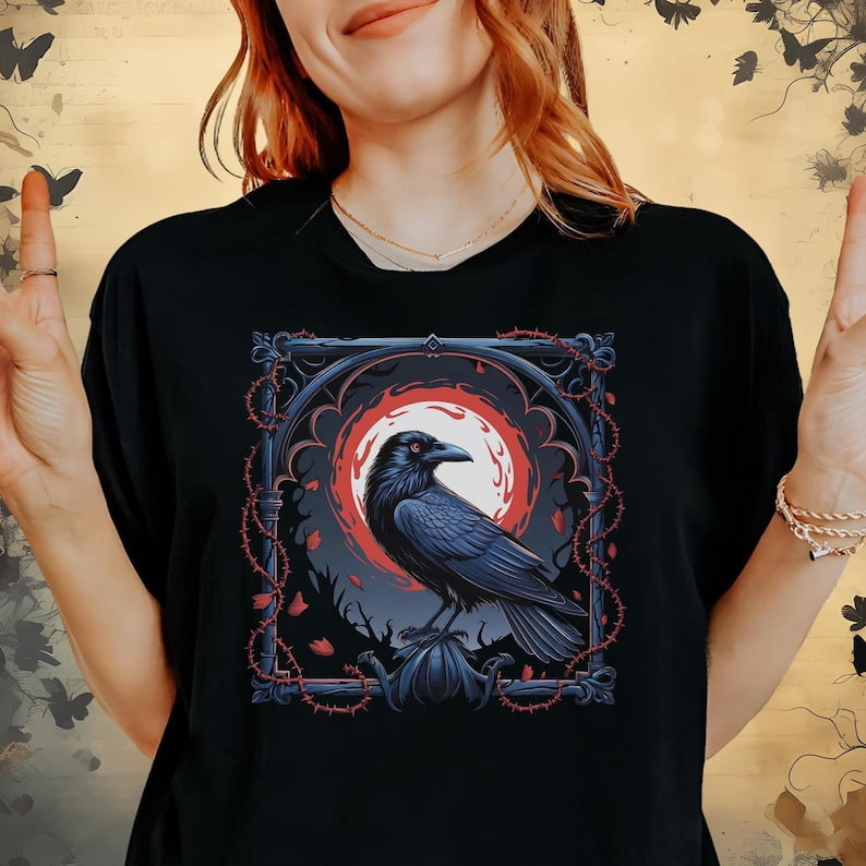 Raven Shirt Edgar Allan Poe Inspired, Bookish Dark Aesthetic Tee ...