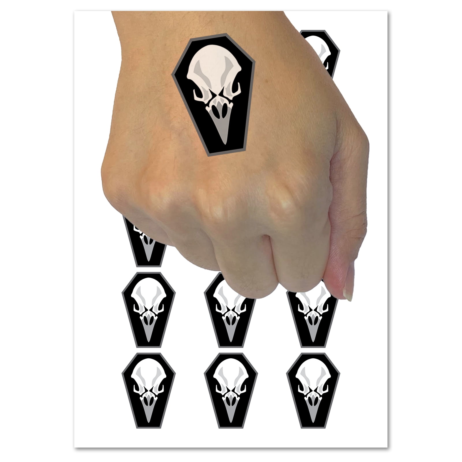 Raven Skull Coffin Goth Macabre Water Resistant Temporary Tattoo Set ...