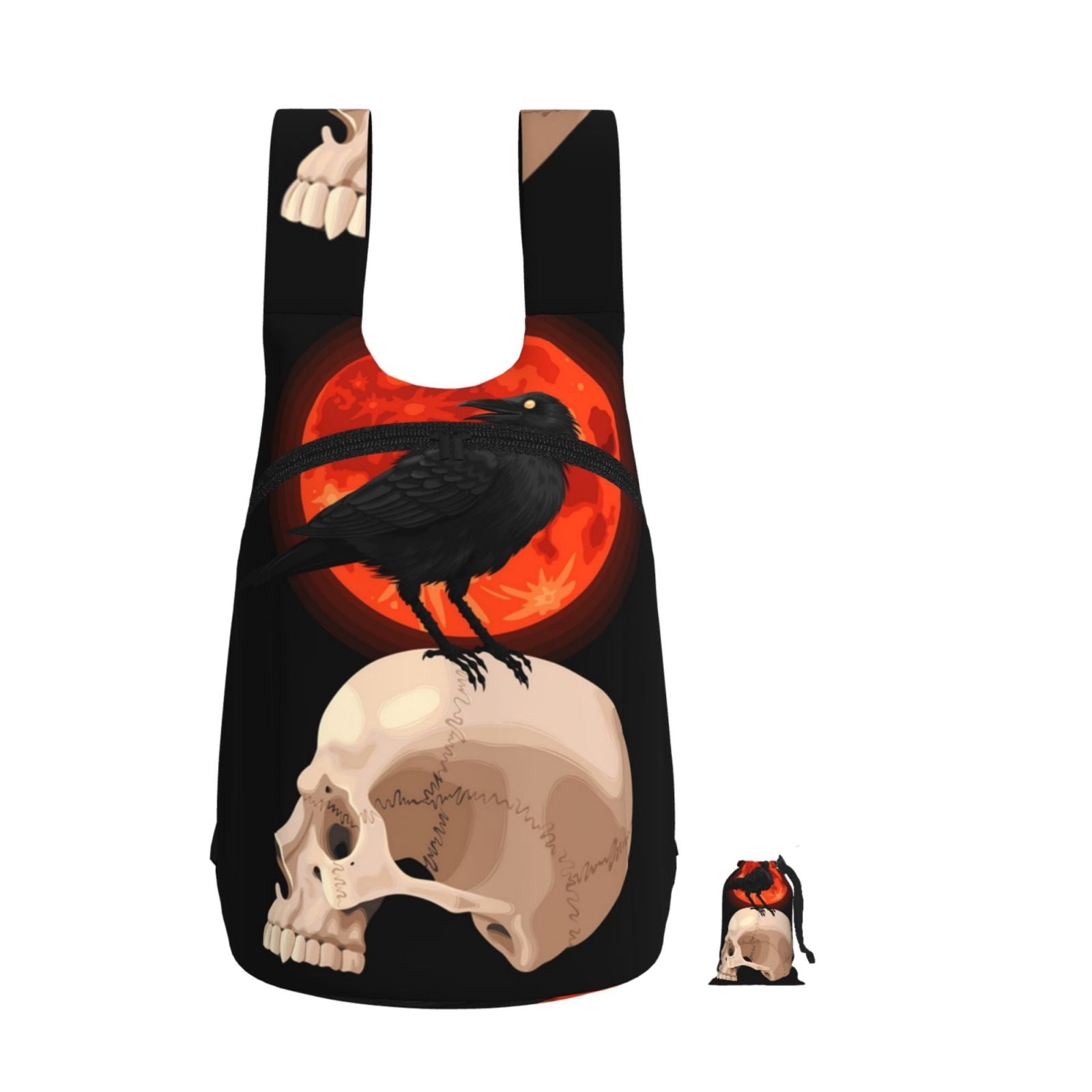 Raven Skull Red Moon Foldable Storage Backpack Lightweight Packable ...