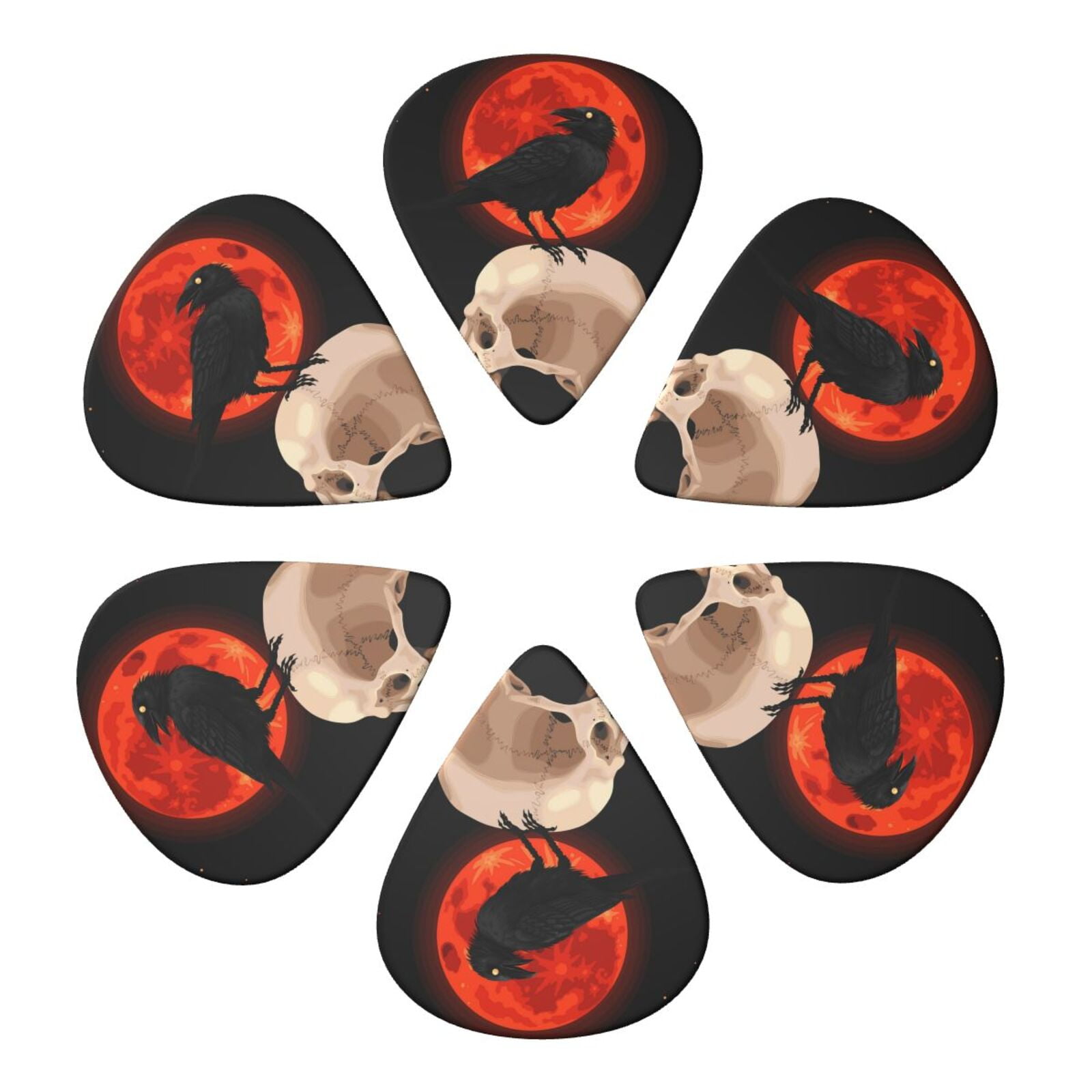 Raven Skull Red Moon Guitar Pick 6 Pack for Bass Acoustic Electric ...