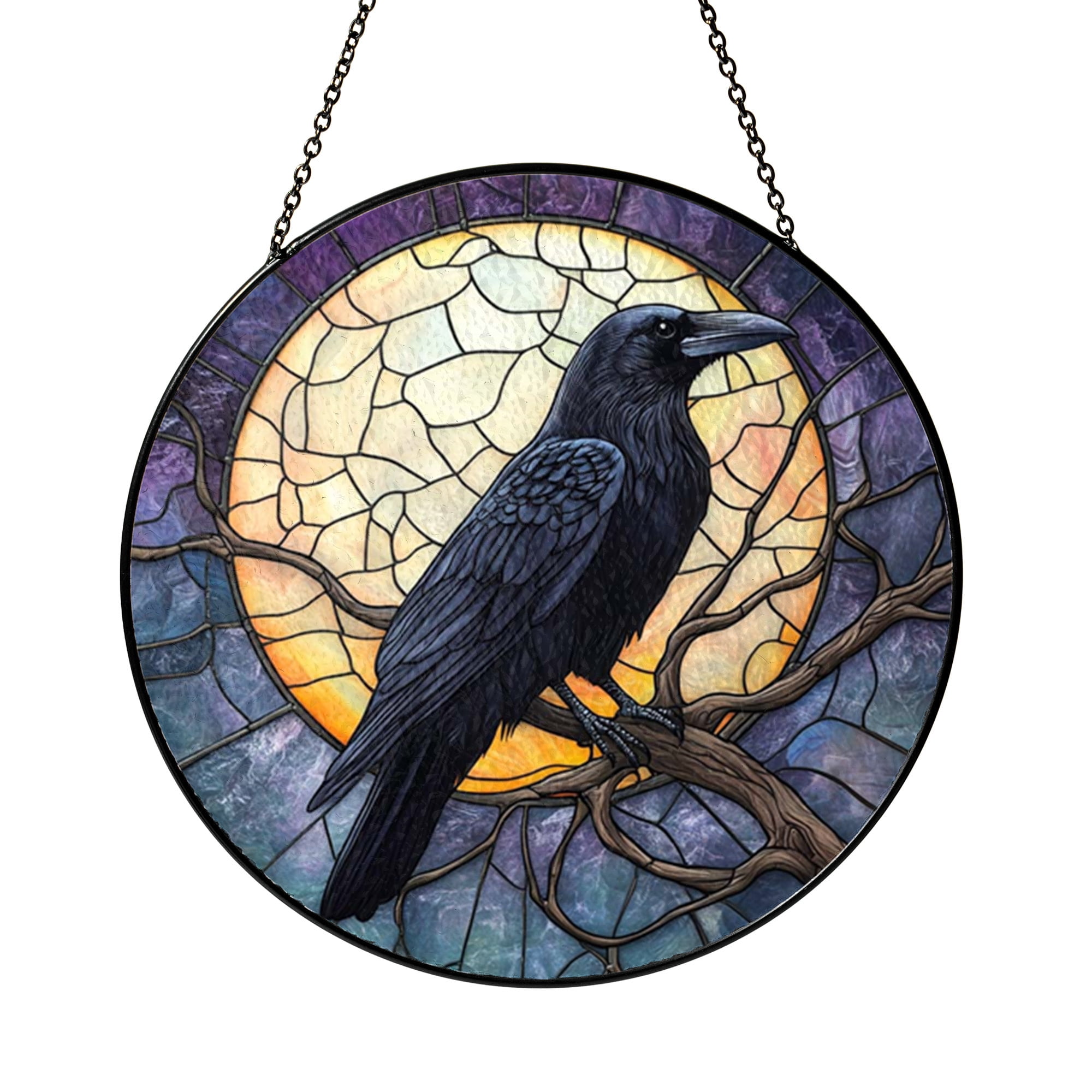 Raven Stained Glass Style Suncatcher, Fantasy Bird Window Hanging Art ...