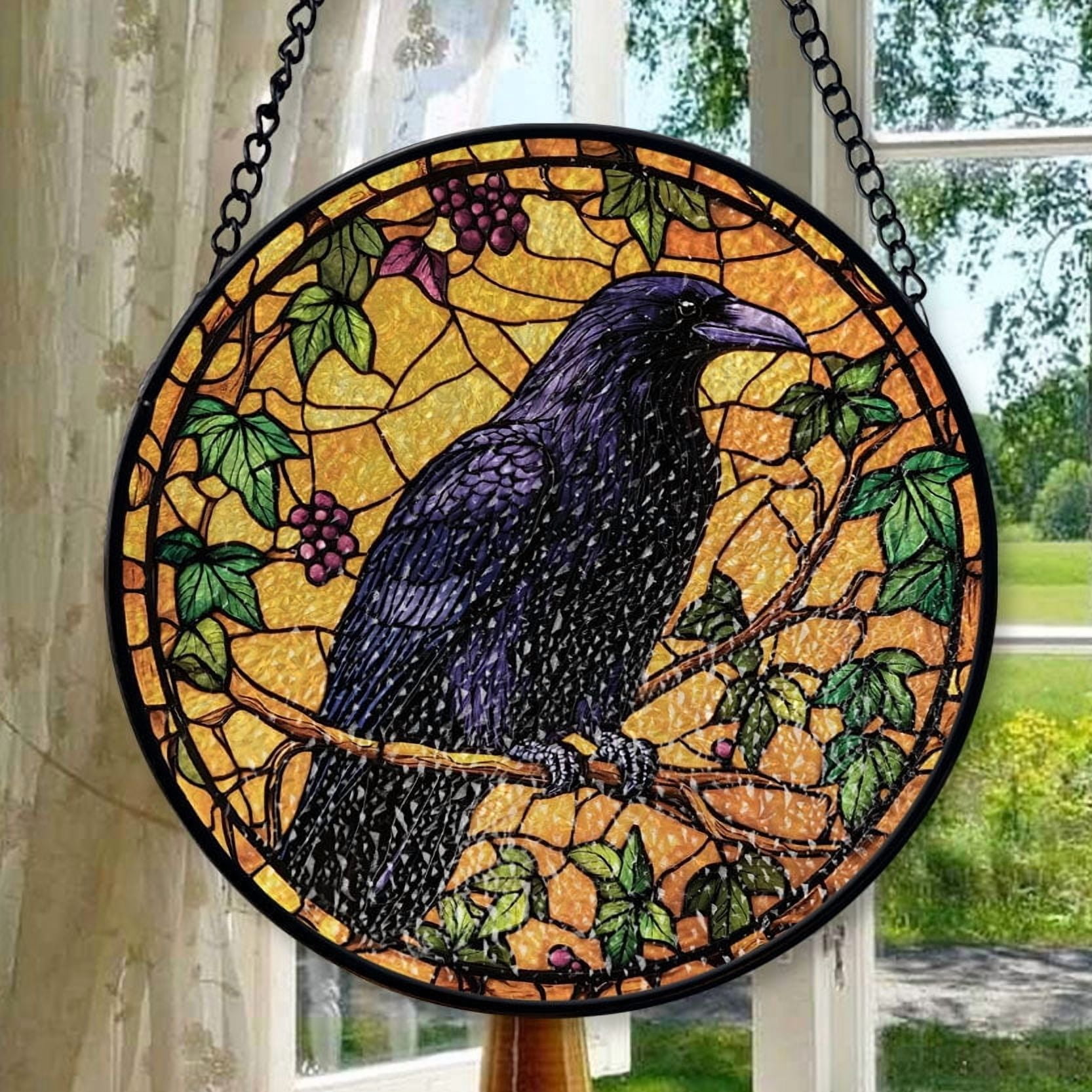 Raven Stained Glass SunCatcher Crow LightCatcher Bird Window Hanging ...
