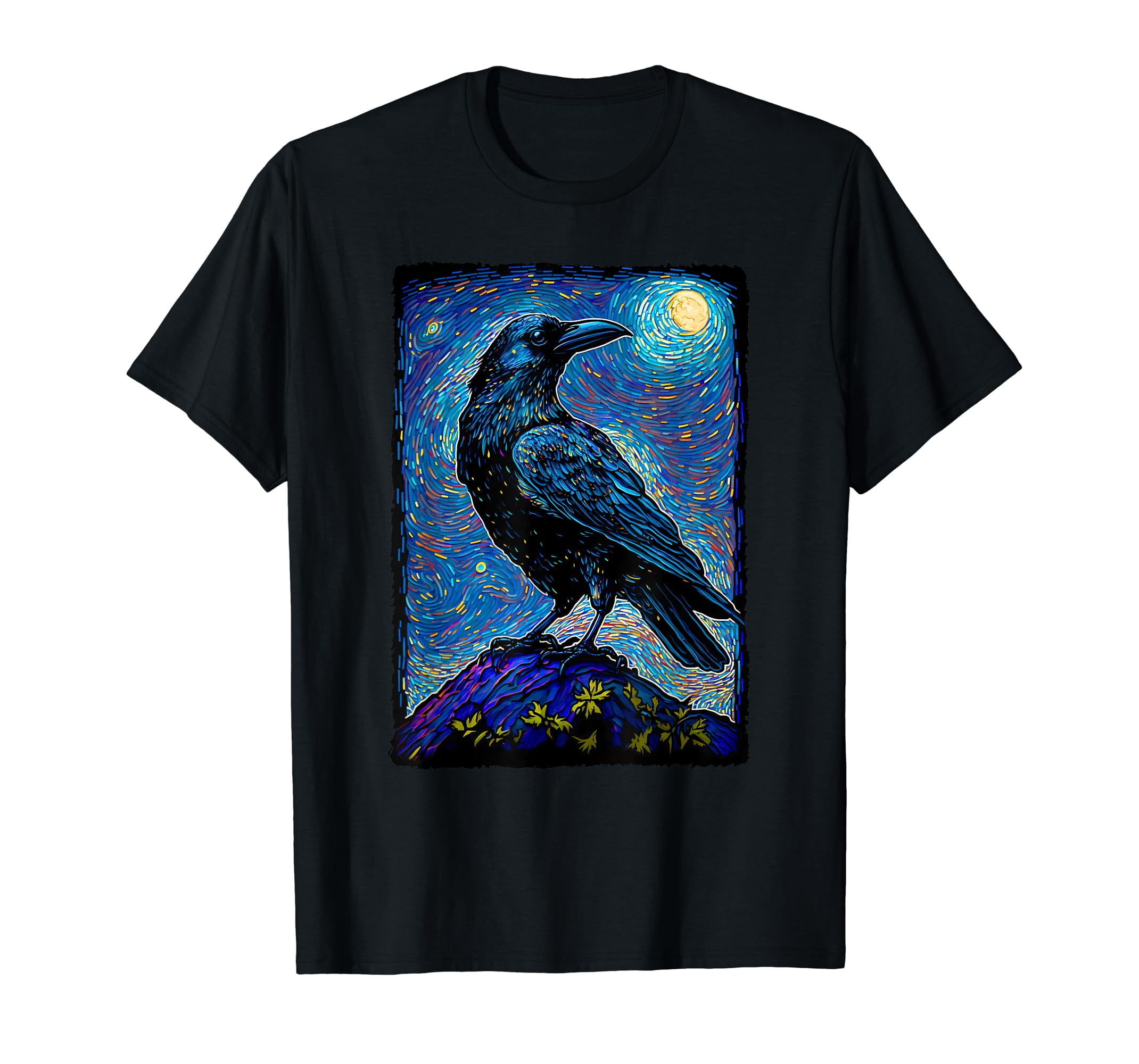 Raven Starry Night Style Painting, Van Gogh Crow Lover T-Shirt Black ...