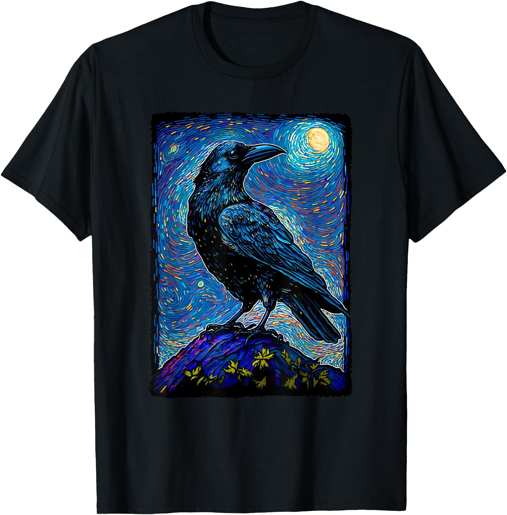 Raven Starry Night Style Painting Van Gogh Crow Lover T-Shirt for Men ...
