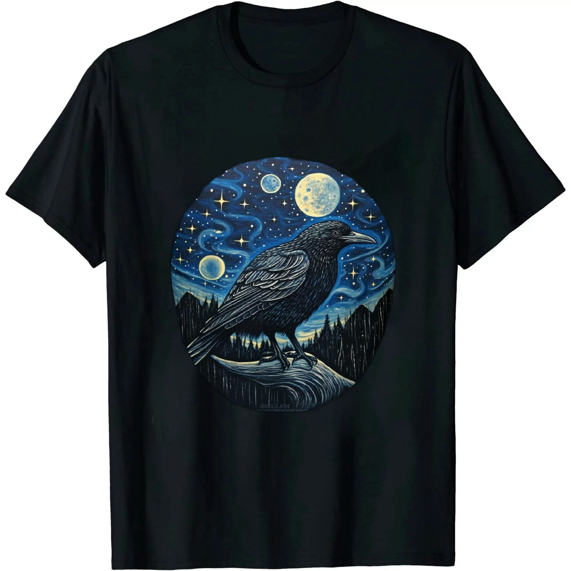 Raven Starry Night Style Painting, Van Gogh Crow Lover T-Shirt ...