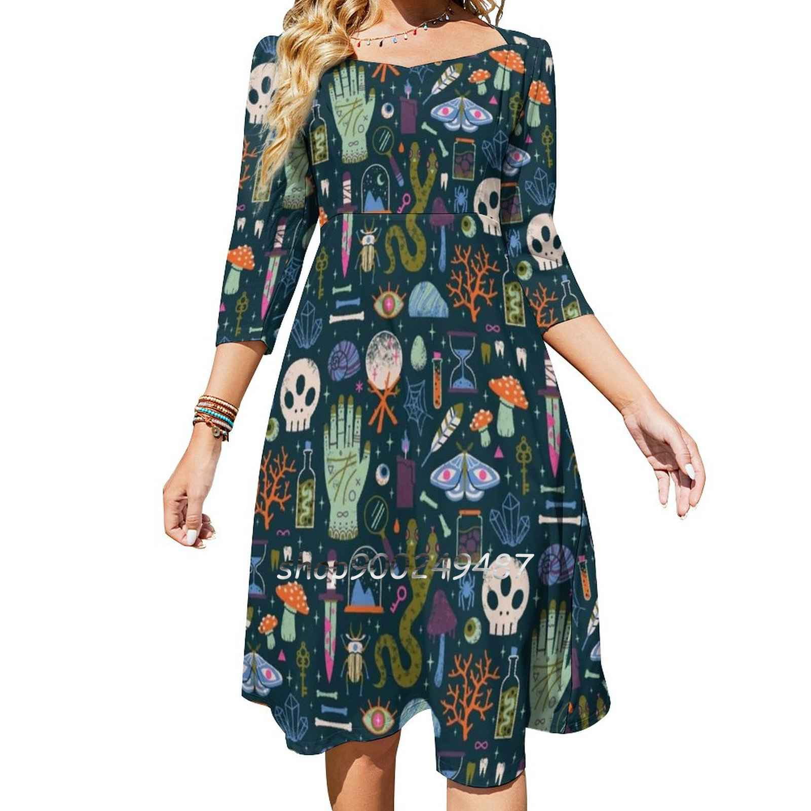 Raven Steals The Sun-Pnw Style Flare Dress Square Neck Dress Elegant ...