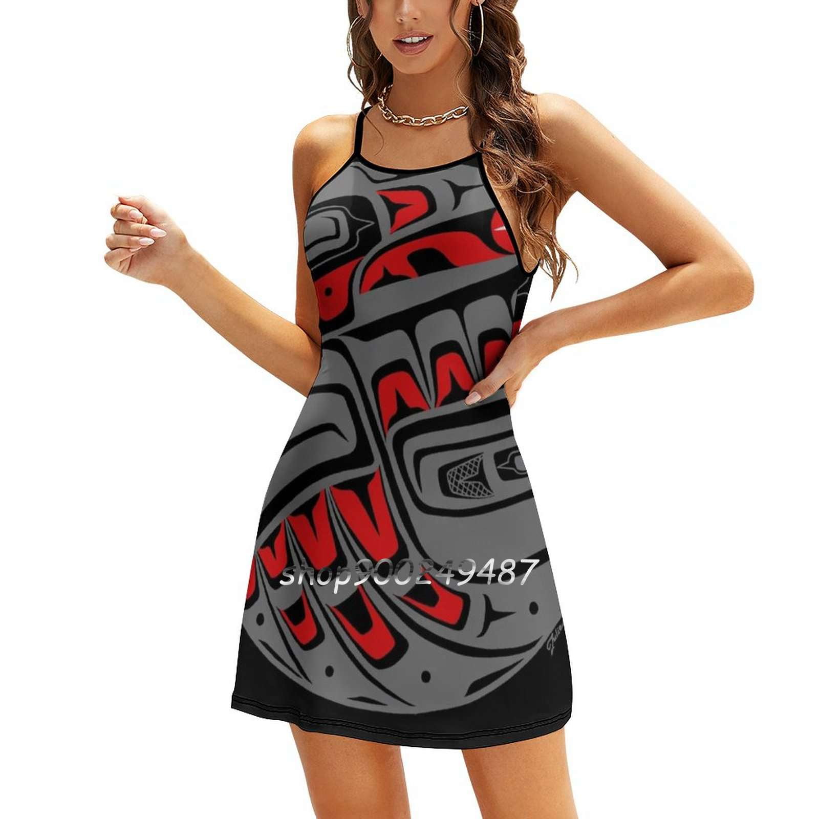 Raven Steals The Sun Tlingit Style In Gray Square Neck Dress New Plus ...