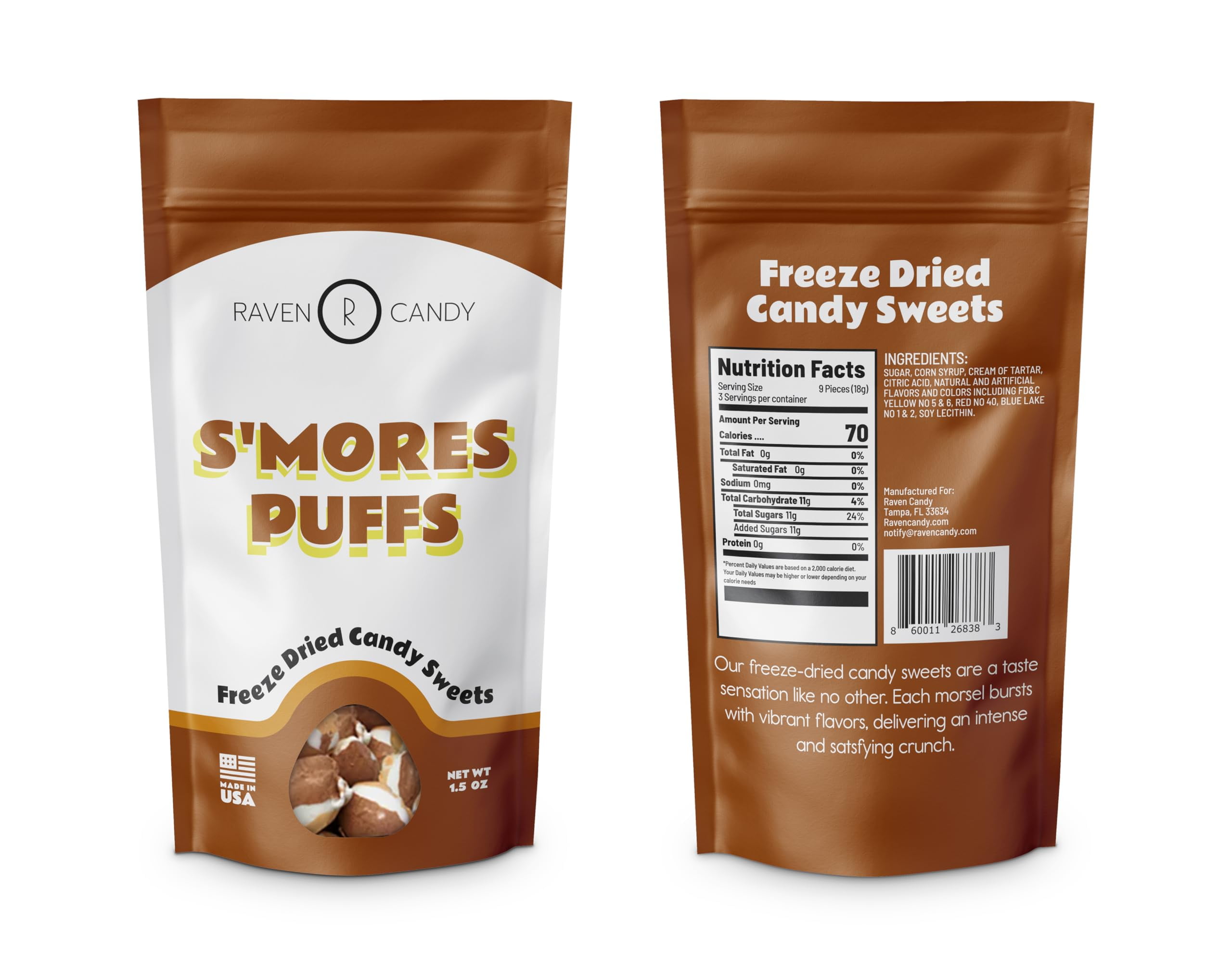 Raven TMH1 Candy S'mores Puffs Freeze Dried Candy, 1.5 oz Unique Candy ...