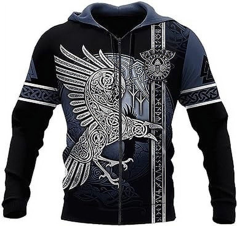 Raven Tree Of Life Celtic Knot Ax Tattoo Full Zip Hoodie Norse Mythology 3D Printed Print Long ...