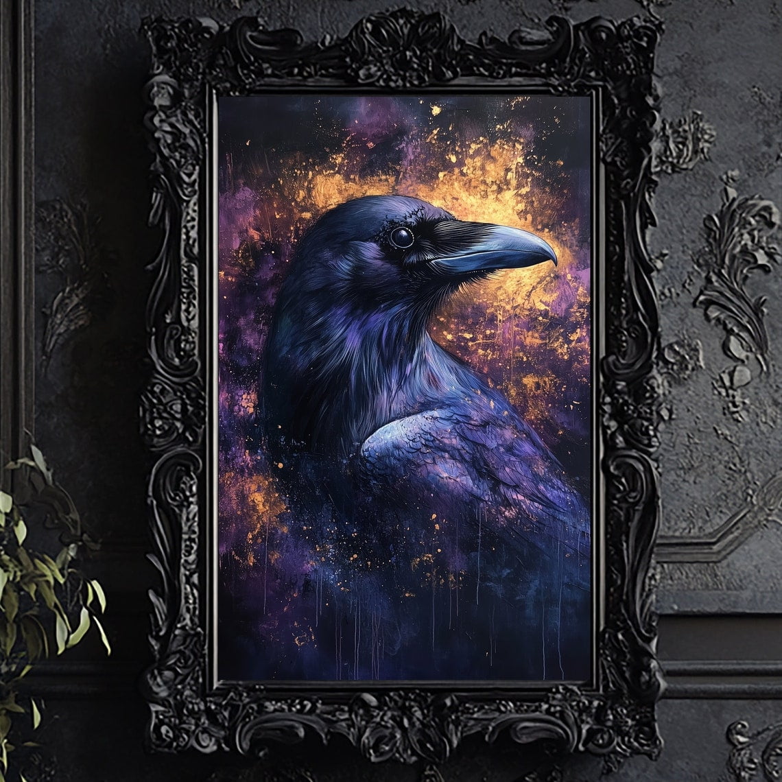 Raven Wall Art Print, Dark Academia, Purple Gothic Crow, Fantasy Oil ...