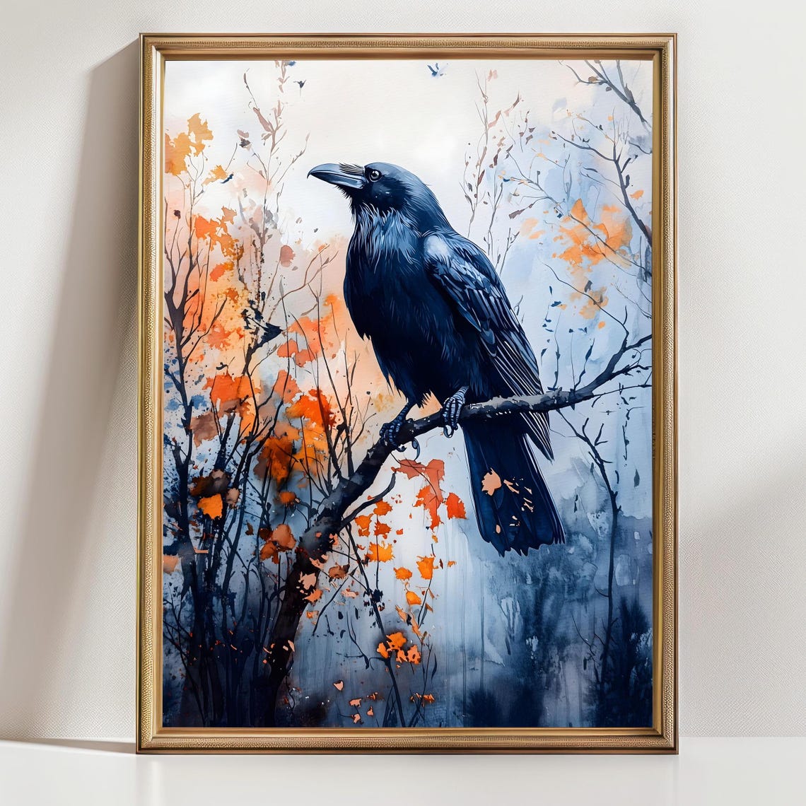 Raven Wall Art Print – Dark Forest Crow Illustration, Autumn Gothic ...