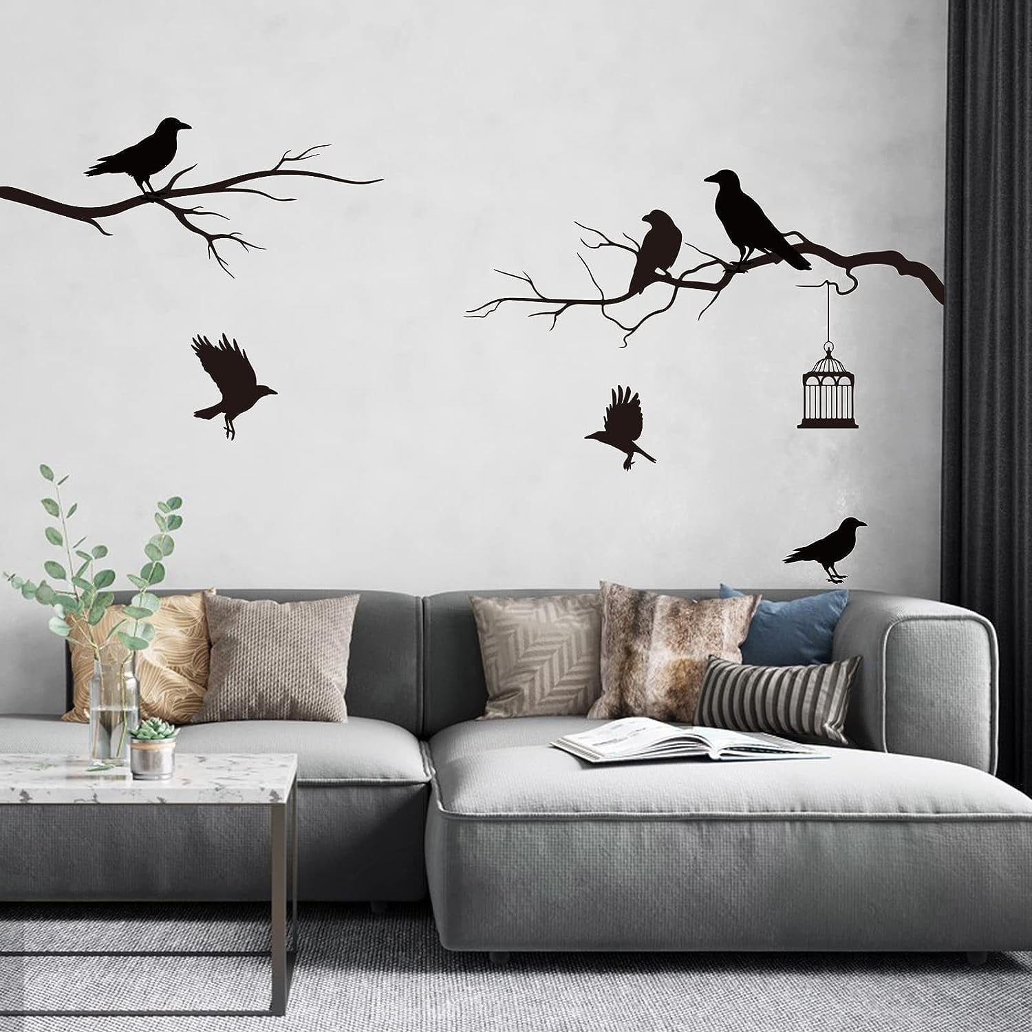 Raven Wall Sticker Crow Decor Gothic Wall Decals Tree Branch Crows ...