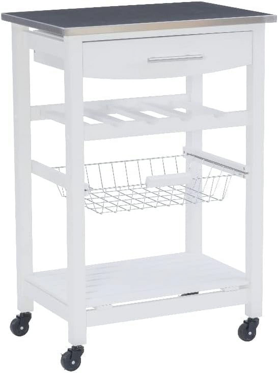 Raven Wood Stainless Steel Top Rolling Kitchen Island Microwave Cart on ...