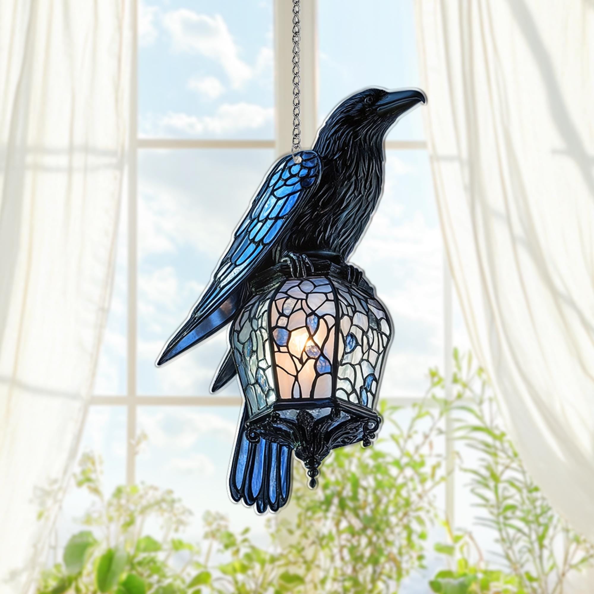 Raven acrylic suncatcher Window Hanging Decoration Gothic Bird Lantern ...
