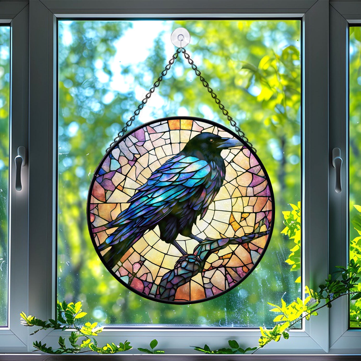 Raven and Crow Stained Glass Suncatcher, Raven and Crow Glass ...