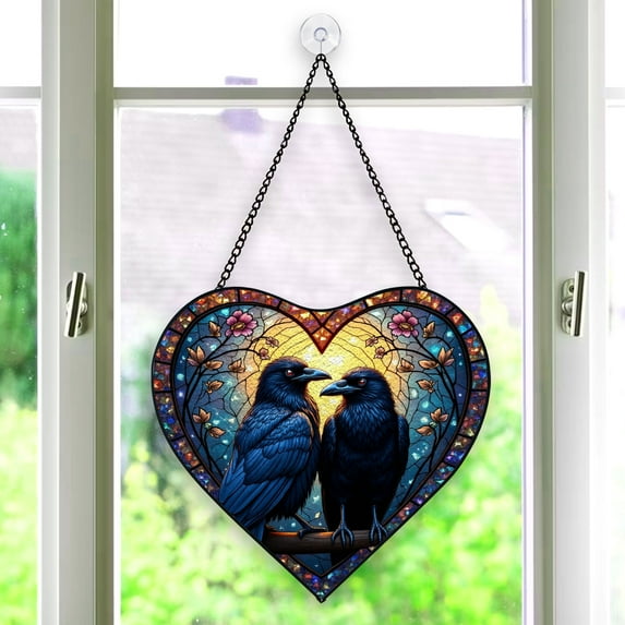 Raven and Crow Window Hanging Stained Glass Chirstmas, Raven and Crow ...