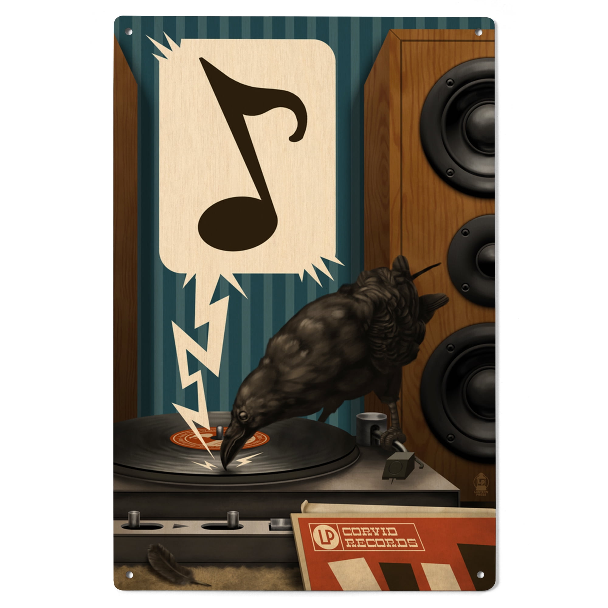 Raven and Record Player Birch Wood Wall Sign (6x9 Rustic Home Decor ...