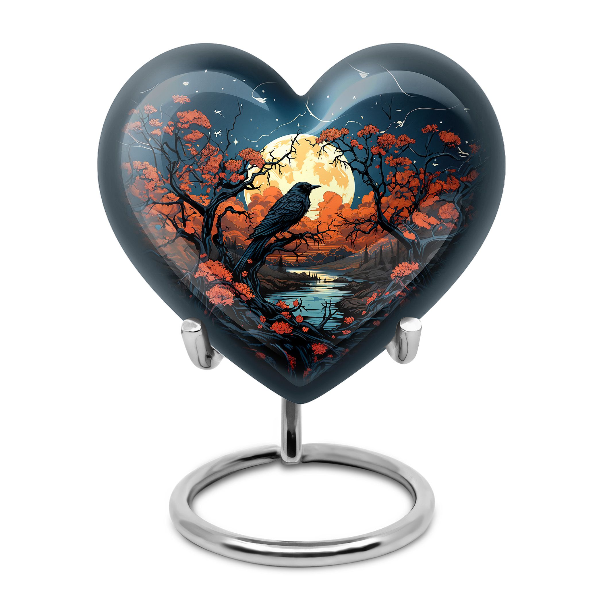 Raven's Moonlit Sonata Funeral Ashes Memorial - Mini Heart Memorial Urn ...