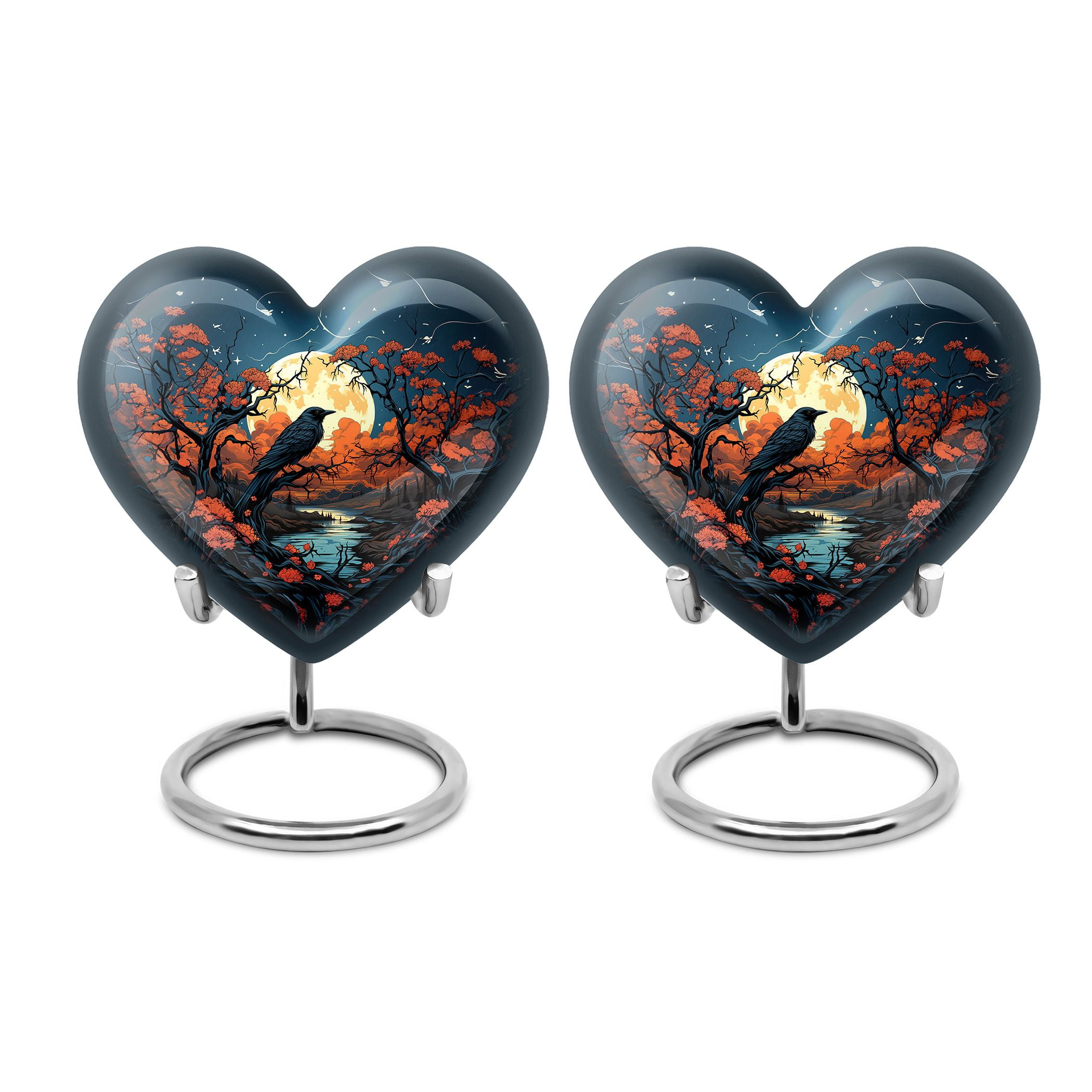 Raven's Moonlit Sonata Funeral Ashes Memorial - Mini Heart Memorial Urn ...