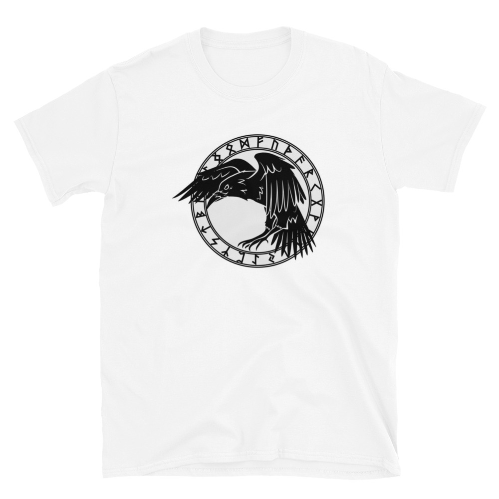 Raven with Rune Symbols White Unisex T-Shirt Norse Odin Viking Pagan ...