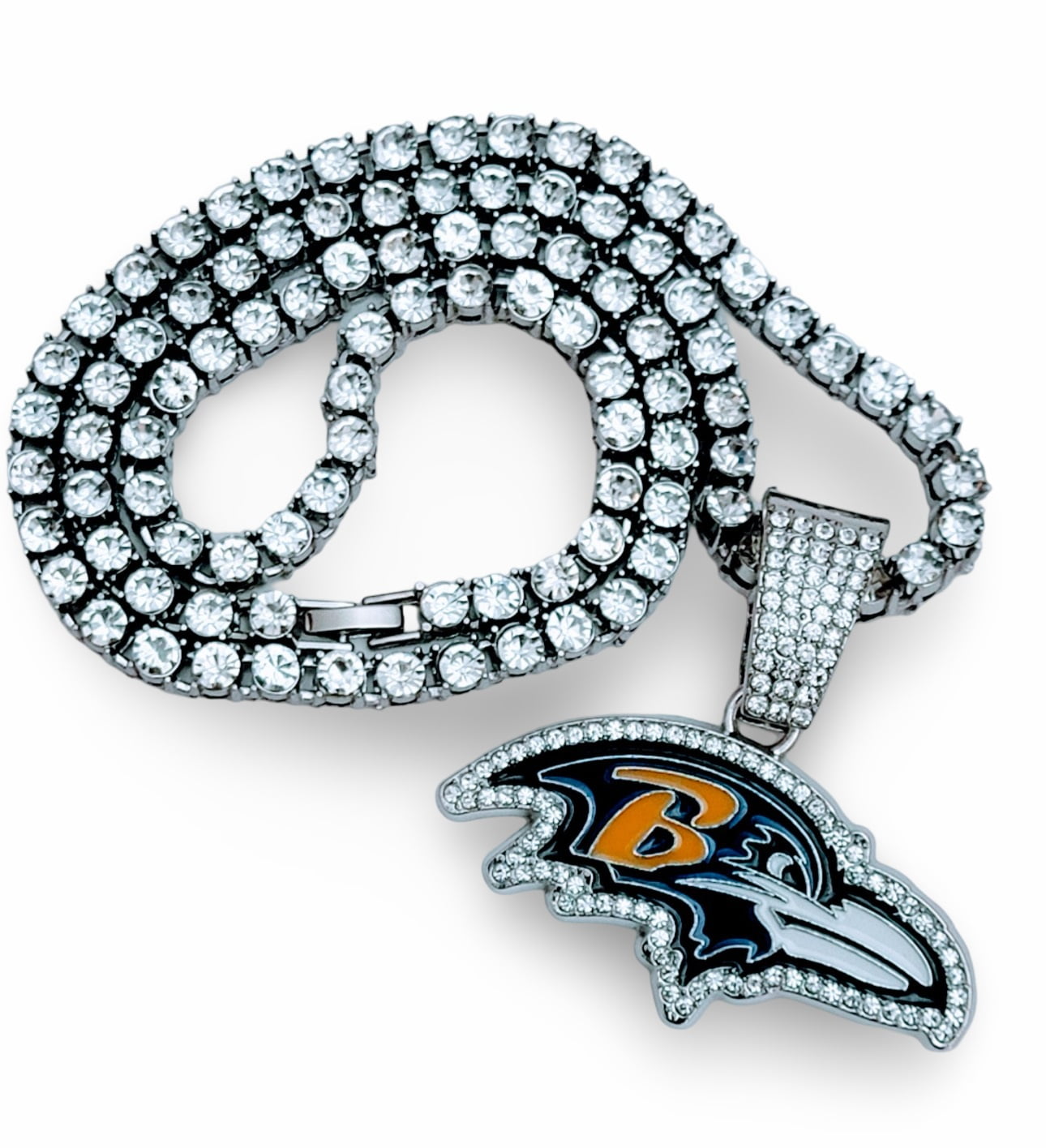 Ravens Iced-Out Necklace Baltimore 24” Rhinestone Chain Silver ...