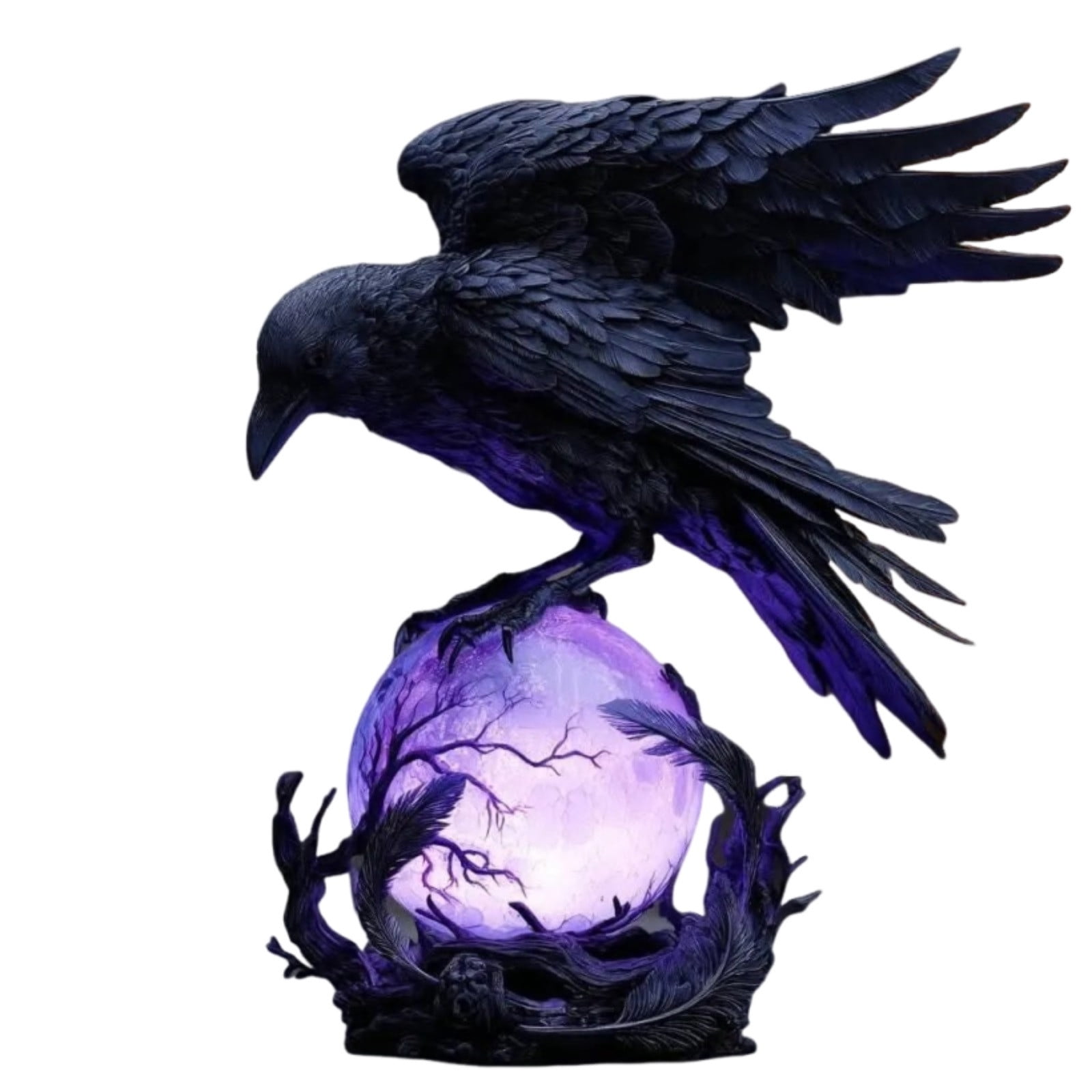 Ravens Moonlight Led Lamp, Mysterious Crow On Glowing Orb Sculpture ...