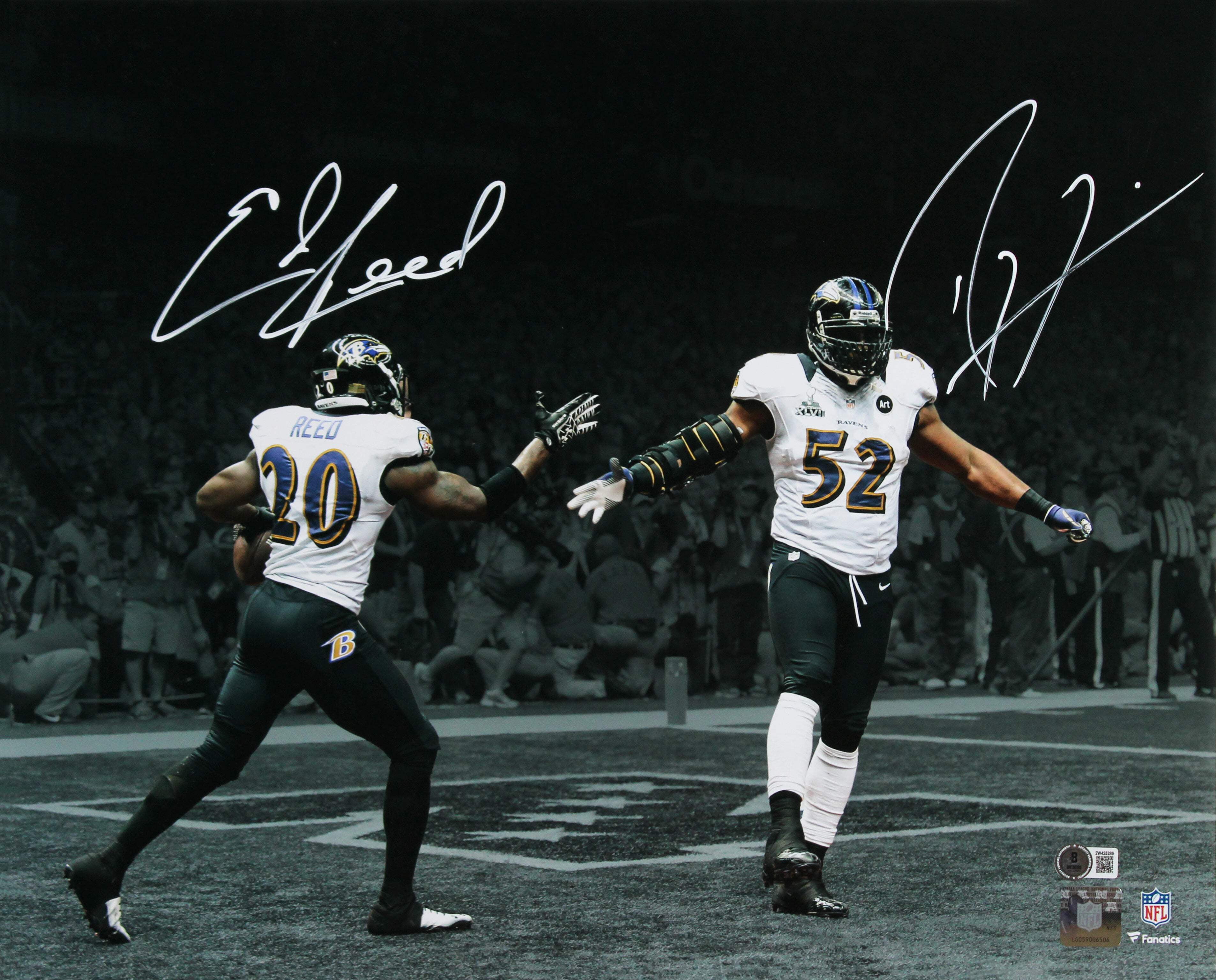 Ravens Ray Lewis Ed Reed Signed 16x20 Horizontal Spotlight Photo BAS ...