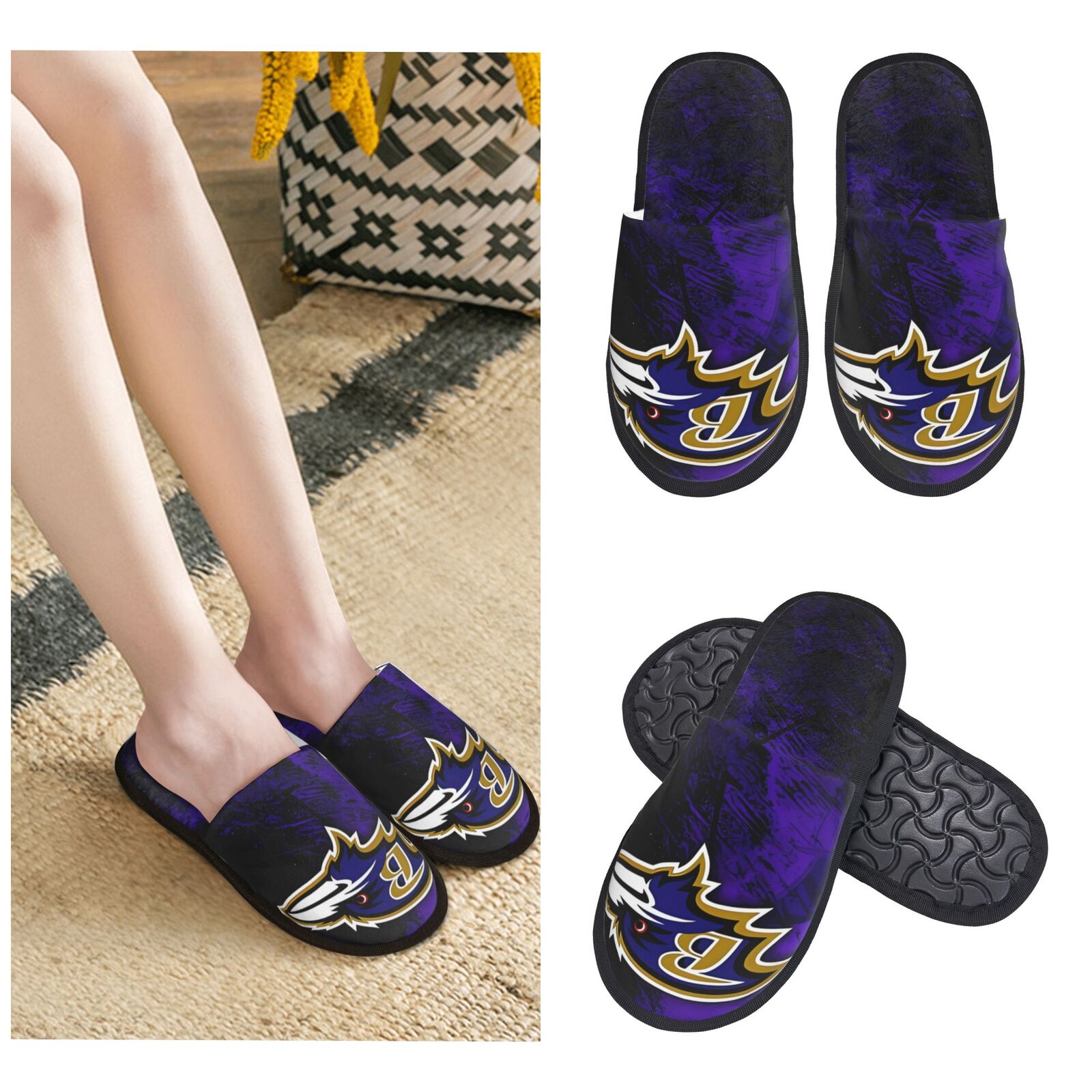 Ravens Team Theme Furry EVA Slippers Warm Slippers Indoor Slippers ...
