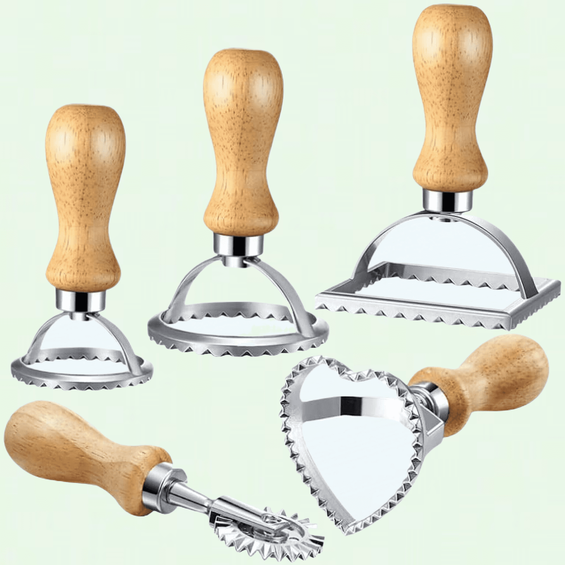 Ravioli Maker Pasta Pressed Tool Mold Set with Wood Handle Grooved Edge ...