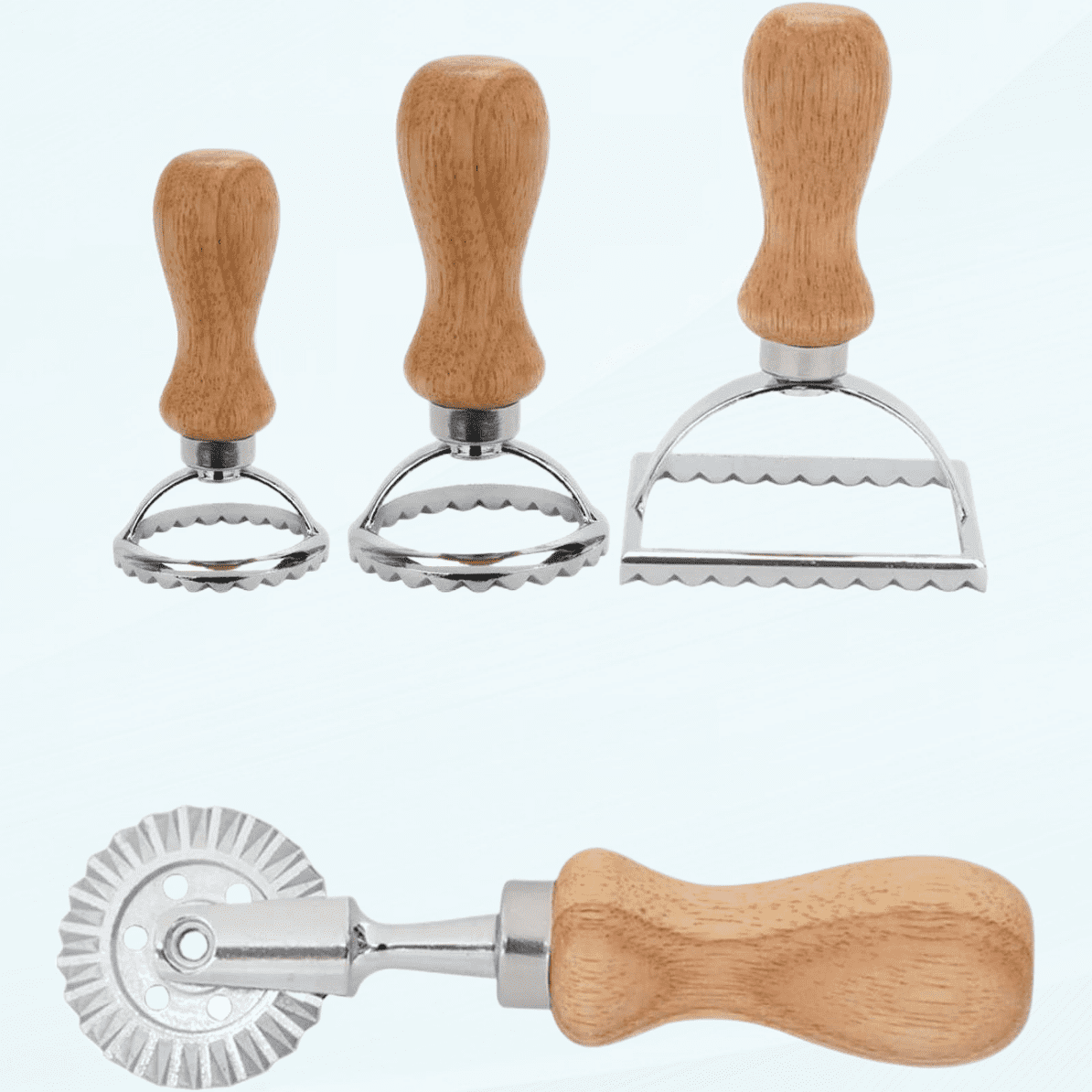 Ravioli Stamp Maker Cutter with Roller Wheel Set, Mold with Wooden ...