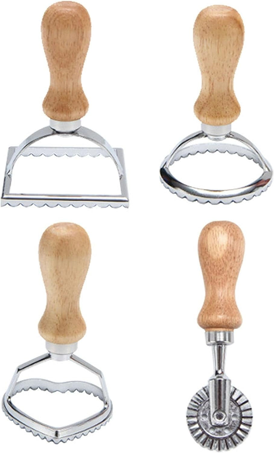 Ravioli Stamp Maker Cutter Set, 4 PcsCookie Cutters with Wooden Handle ...