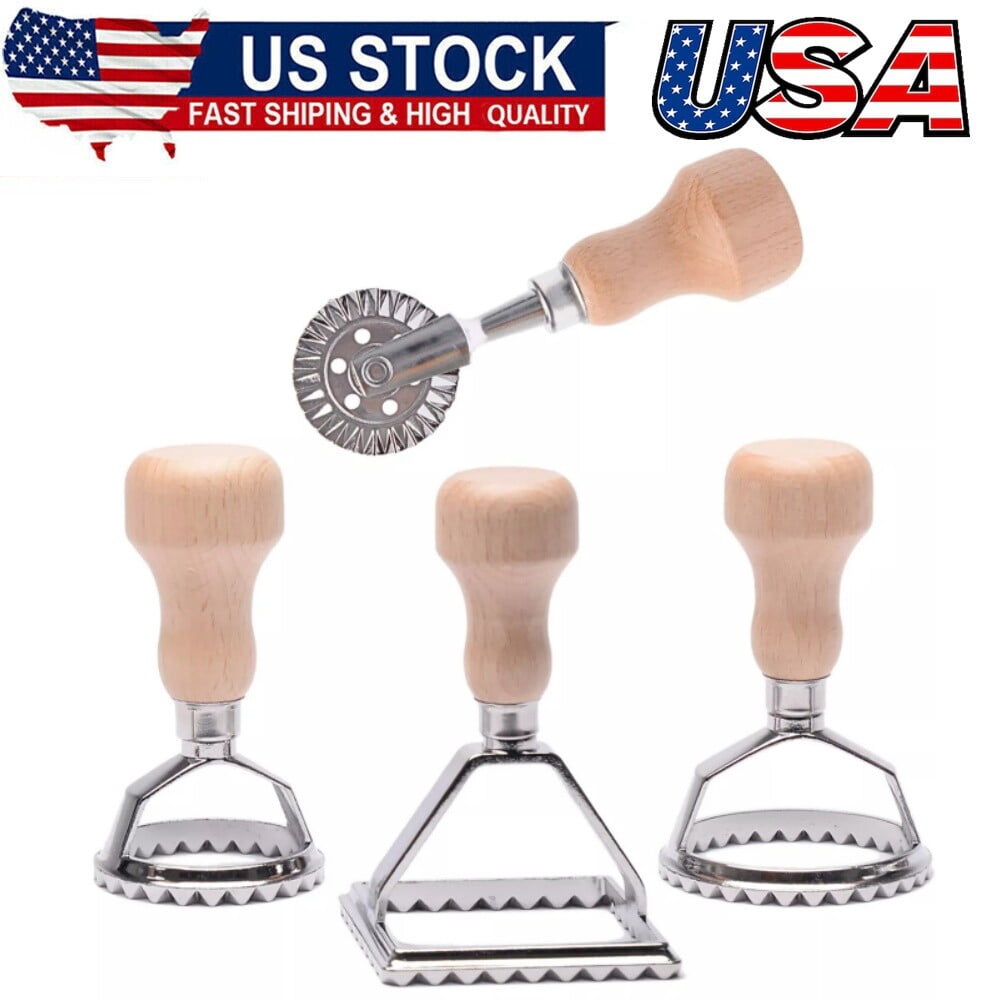 Ravioli Stamp Maker Cutter with Roller Wheel Set,Mold with Wooden ...