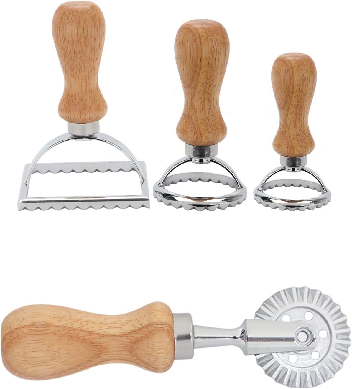 Ravioli Stamp Maker Cutter with Roller Wheel Set, Mold with Wooden ...