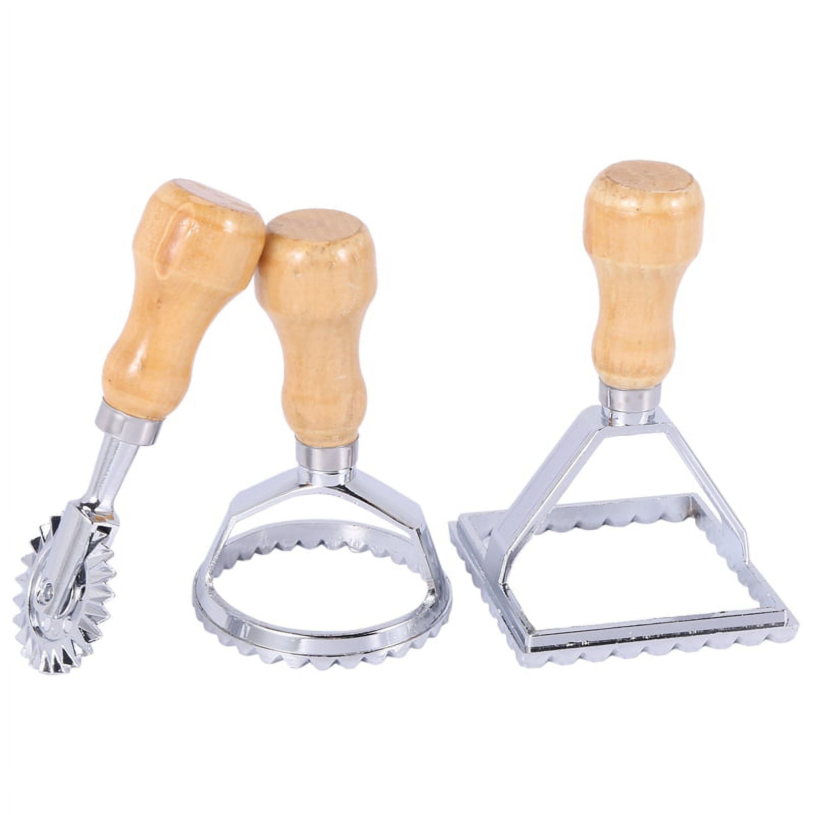 Ravioli Stamp Maker Cutter with Roller Wheel Set, Mold Wooden Handle ...