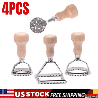 Ravioli Stamp Maker Cutter with Roller Wheel Set, Mold with Wooden ...