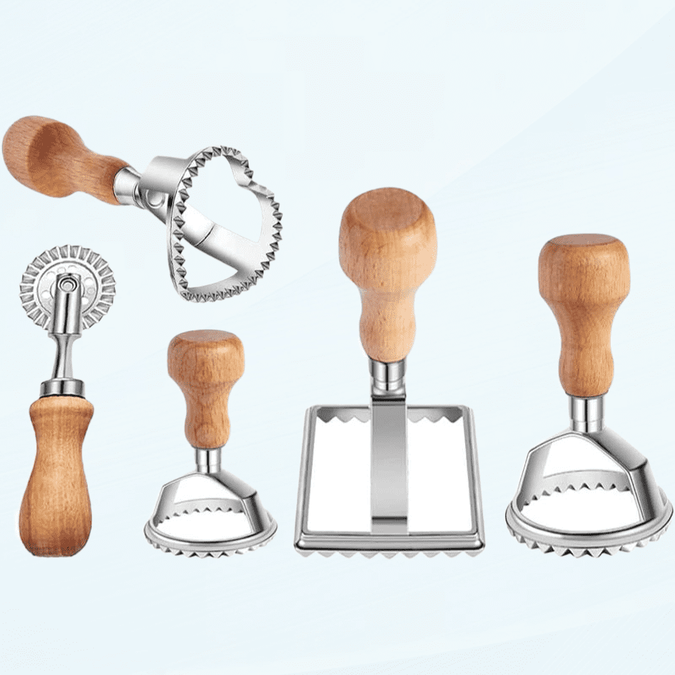 Ravioli Stamp Maker Cutter with Roller Wheel Set, Shape with Wooden ...