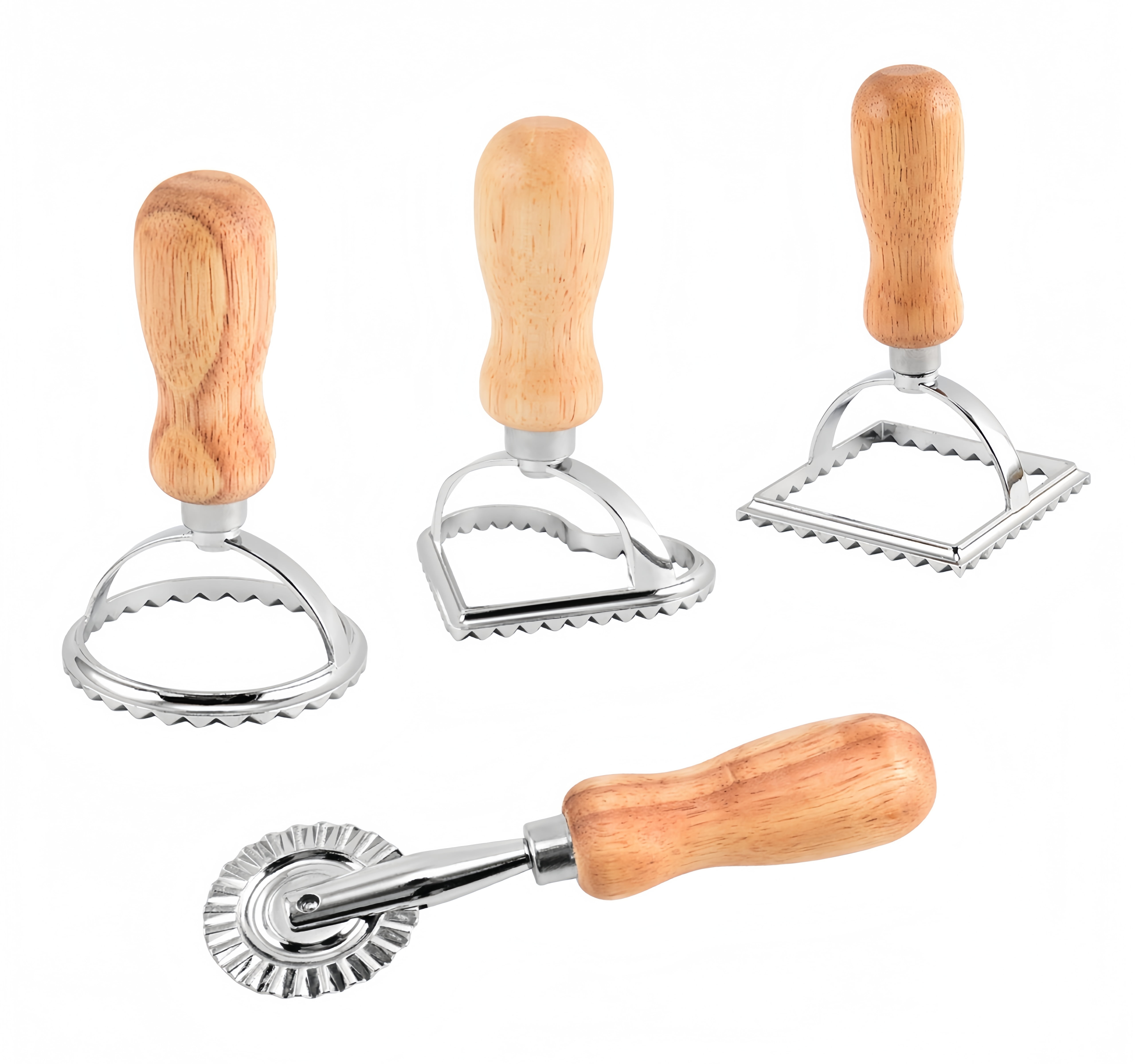 Ravioli Stamp Maker Cutter with Roller Wheel, Wooden Handle and Fluted ...