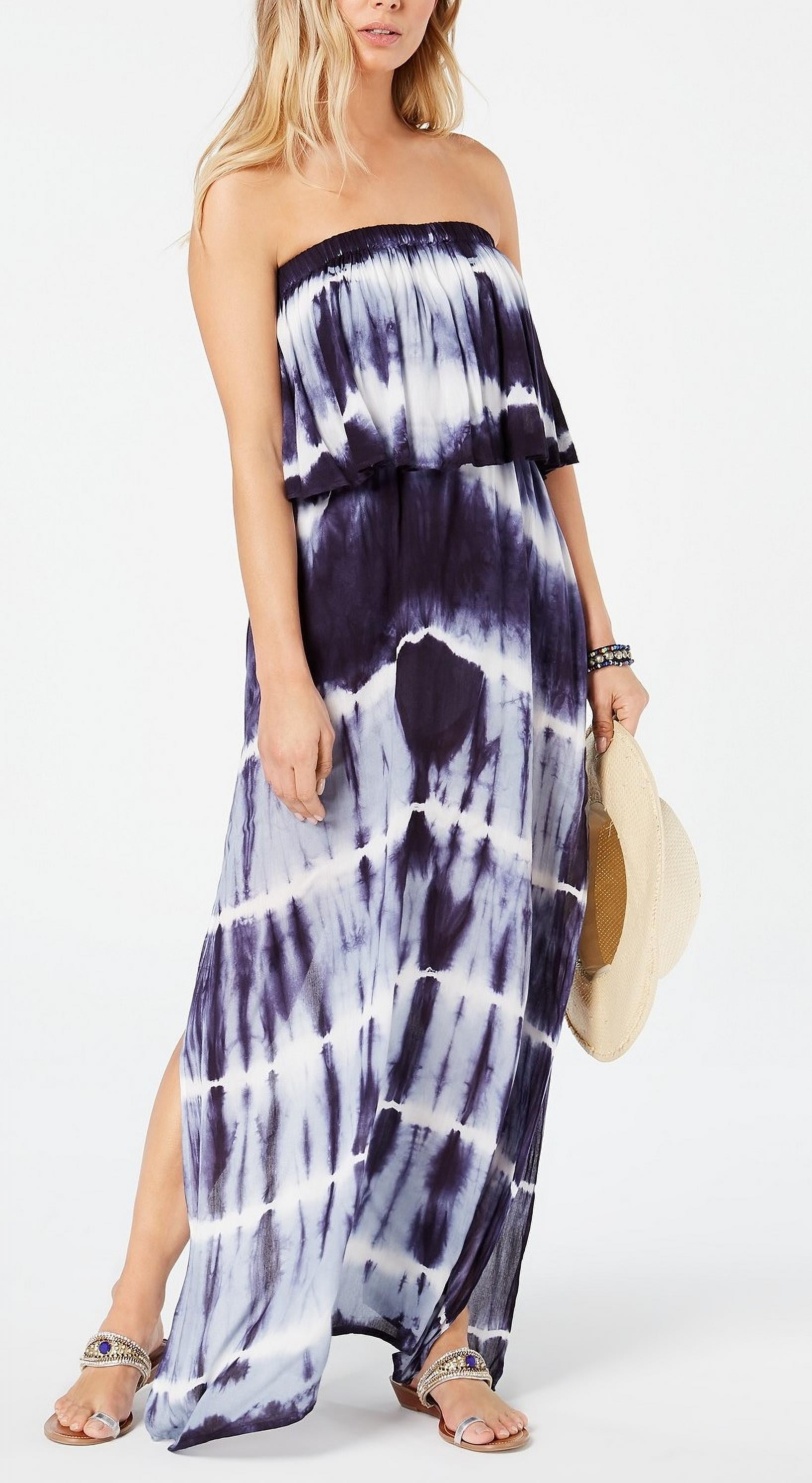 Raviya Women's Tie-Dye Strapless Maxi Dress Swim Cover-Up (M, Blue ...