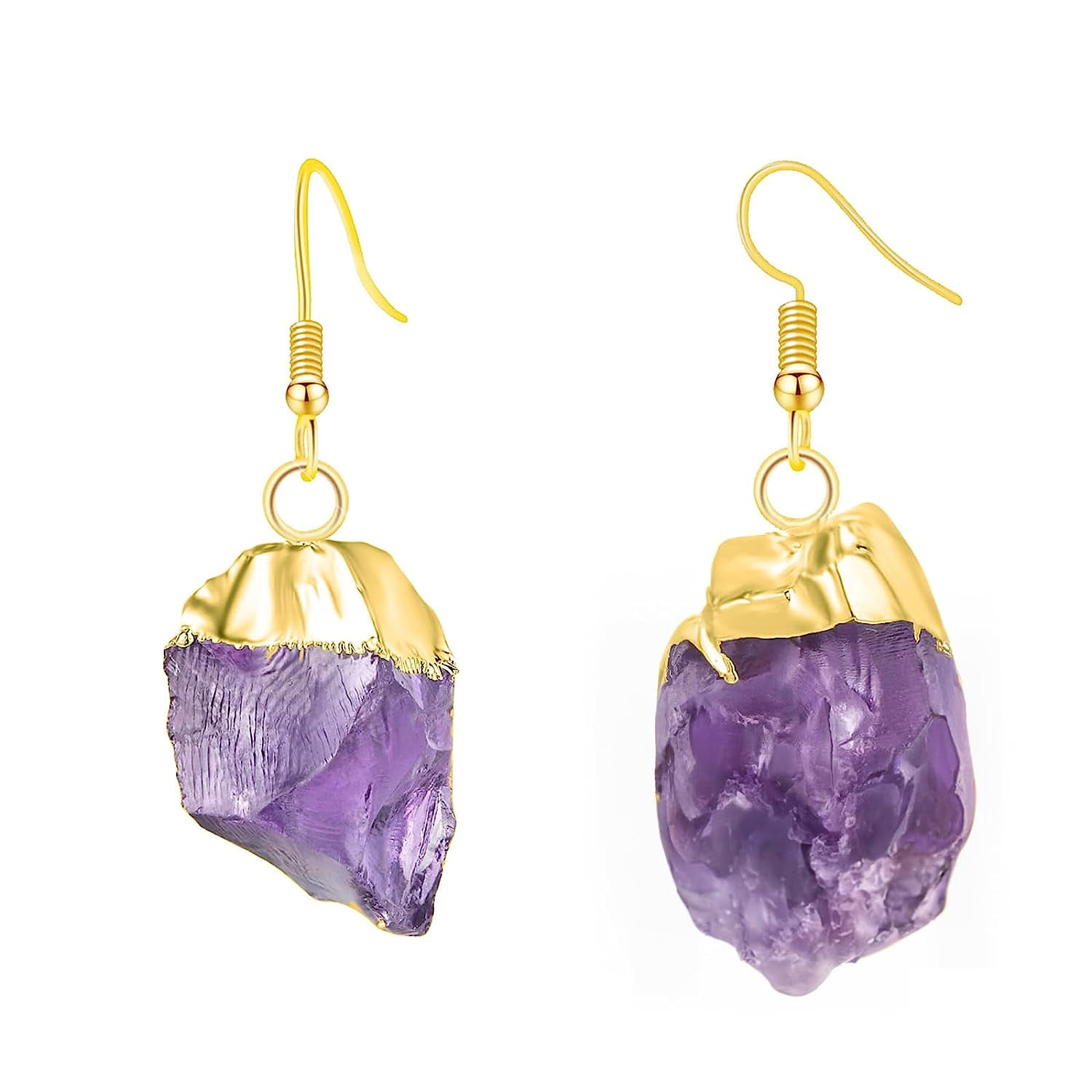 Raw Amethyst Crystal Dangle Earrings for Women Gold-Plated Natural ...