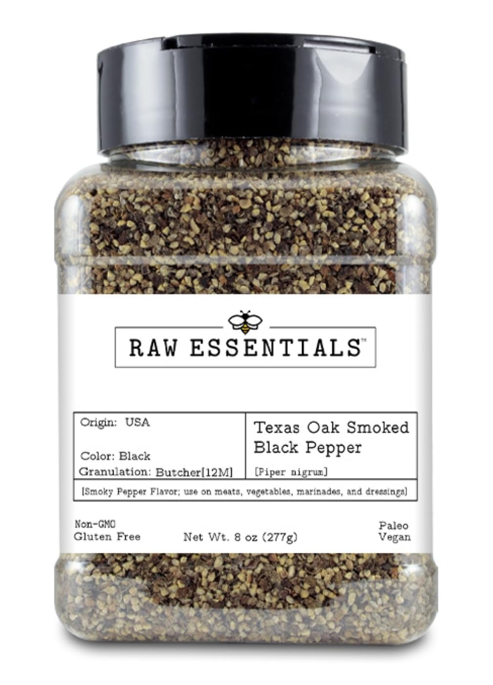Raw Essentials Texas Oak AKF18 Smoked Black Pepper | 12 Mesh | Bold Smoky Flavor for Meats ...