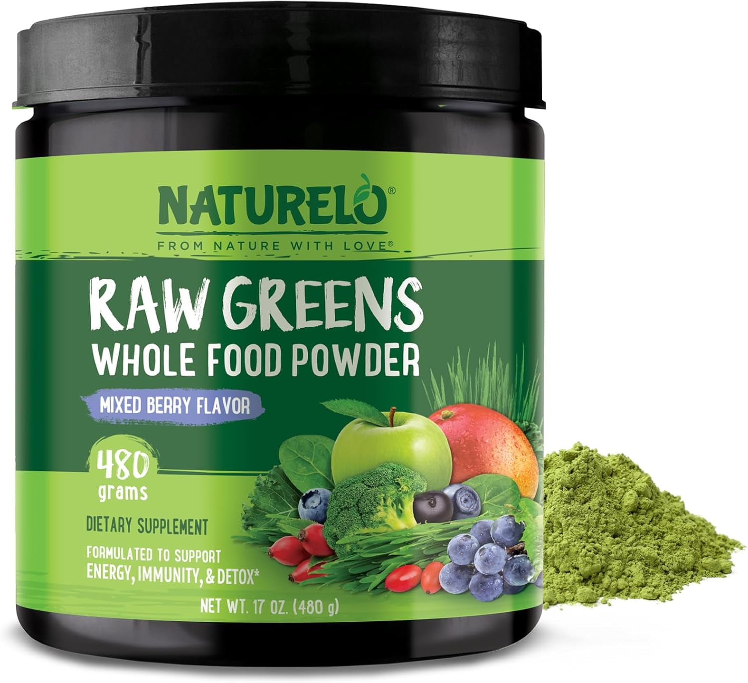 Raw Greens Superfood Powder - Mixed Berry Flavor - Boost Energy, Detox ...