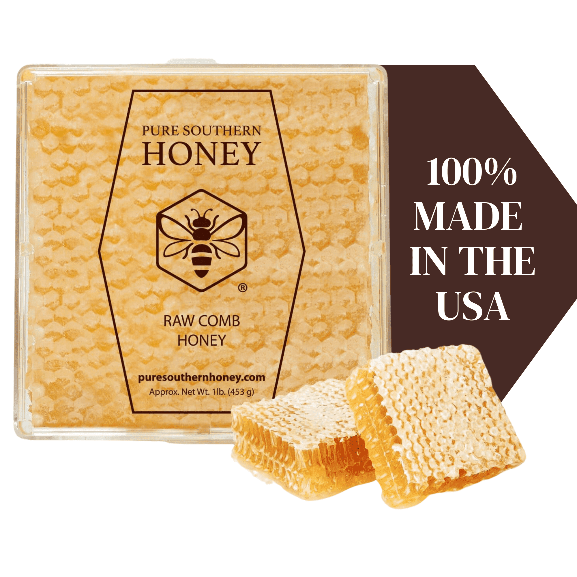 Pure Southern Honey, Raw Edible Honeycomb 14 oz, Unfiltered, Unheated ...