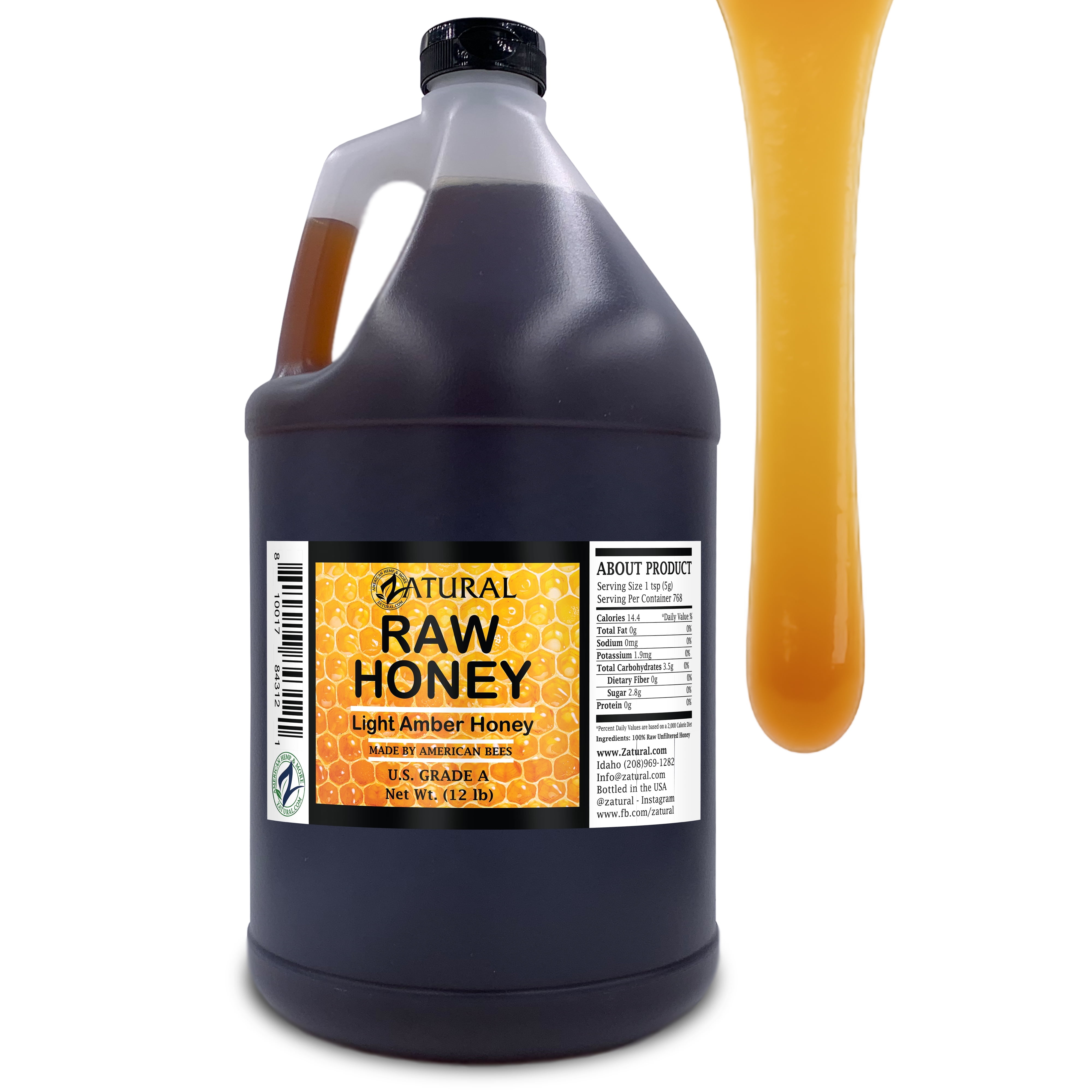 Zatural Raw Idaho Honey, 100% Pure & Unfiltered, Grade A Light Amber ...