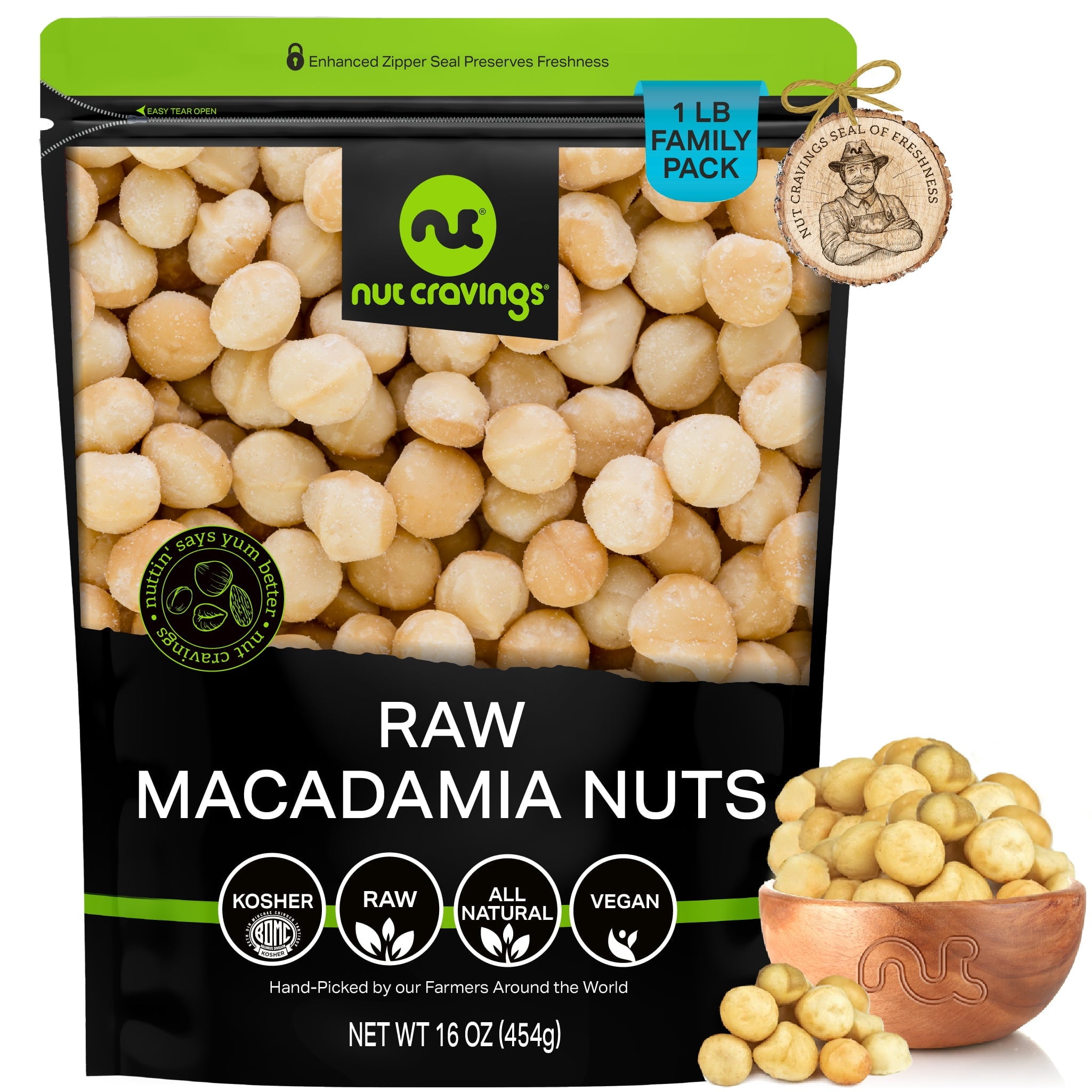 Nut Cravings Raw Macadamia Nuts Unsalted 16oz Vegan Kosher Snack ...