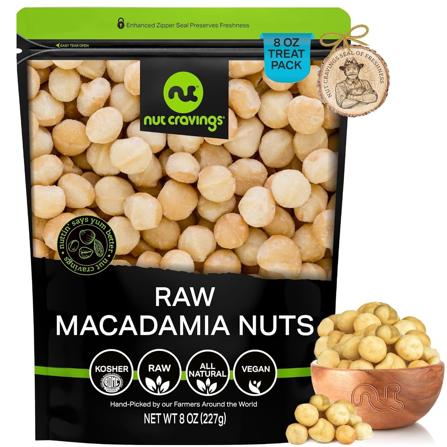 Nut Cravings Raw Unsalted Macadamia Nuts 8oz Vegan Kosher Healthy Snack - Walmart.com