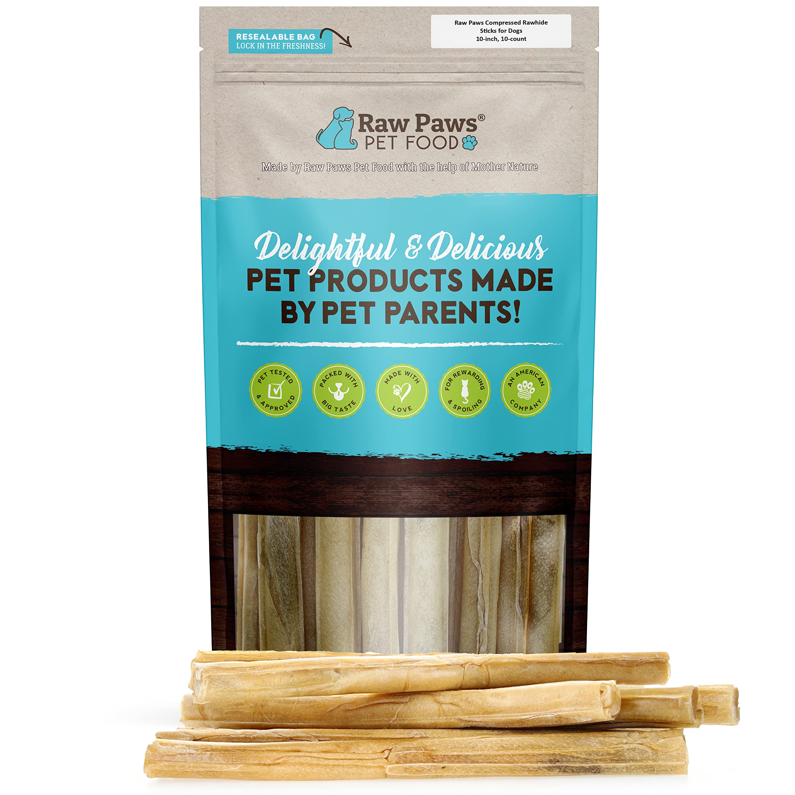Raw Paws 10-inch Compressed CCF19 Rawhide Sticks for Dogs, 10-ct - Pressed Rawhide Chews for ...