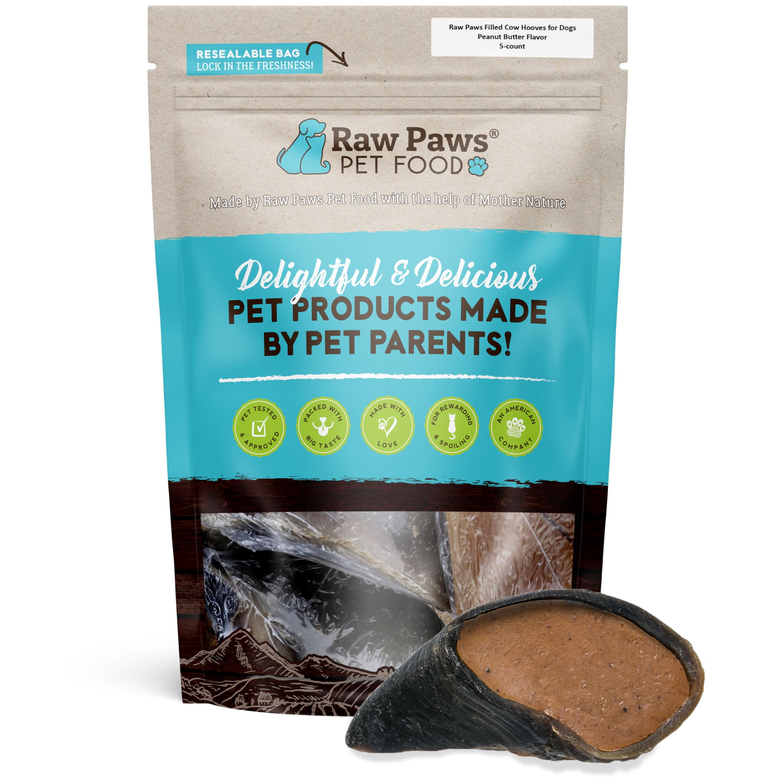 Raw Paws FilledEGSC Cow Hooves for Dogs - Peanut Butter Flavor, 5-Pack ...
