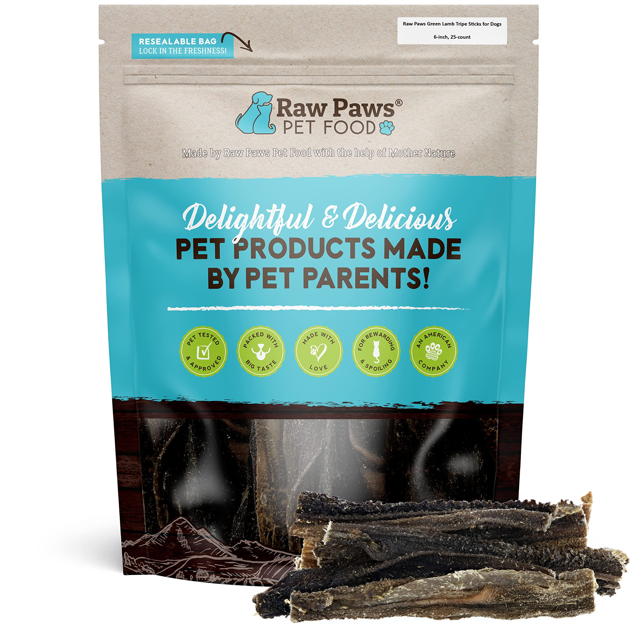 Raw Paws Green Lamb Tripe Sticks FST1 for Dogs (25 Pack) - Single ...